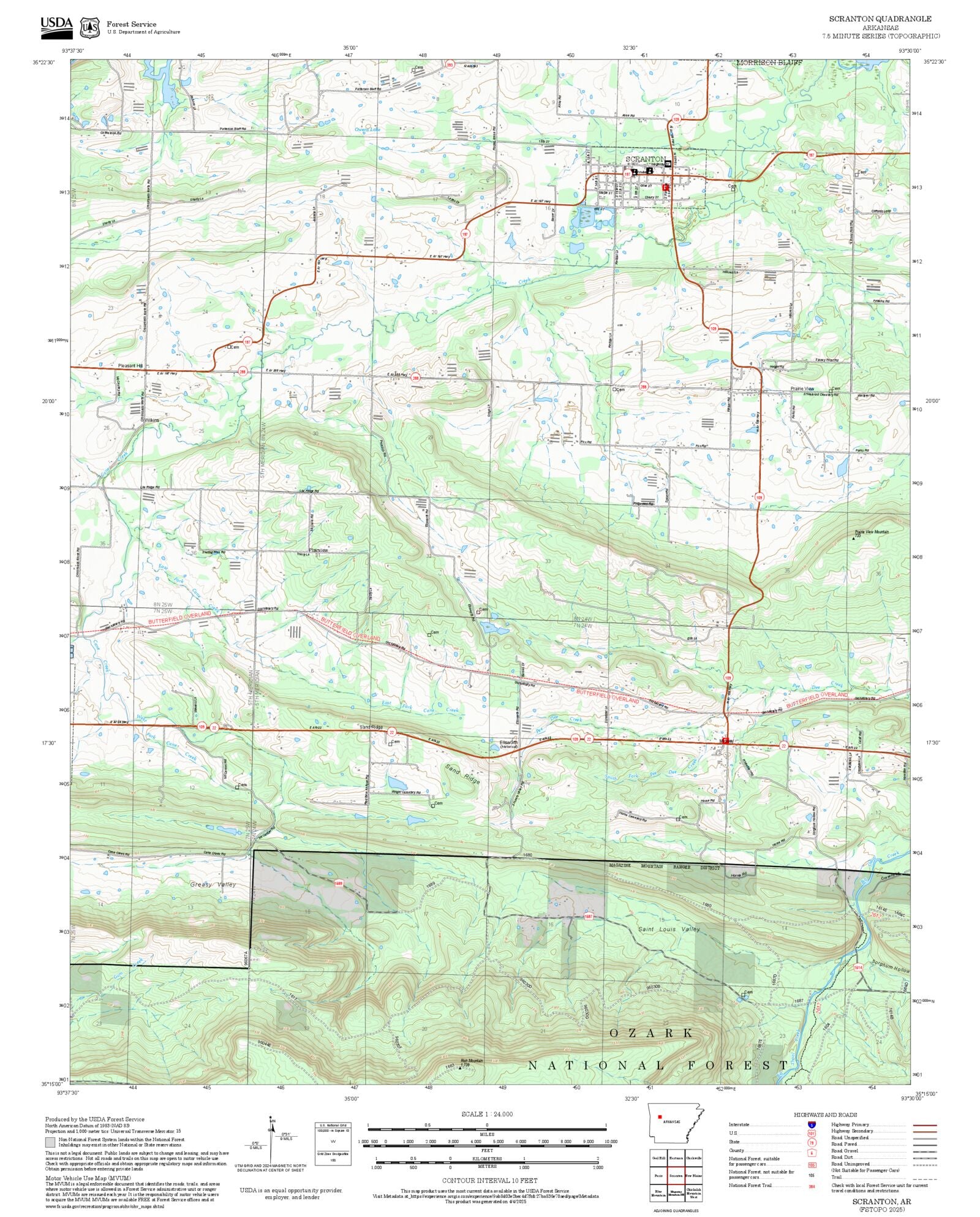 2025 Forest Service Topo Map of Scranton Arkansas – MyTopo Map Store