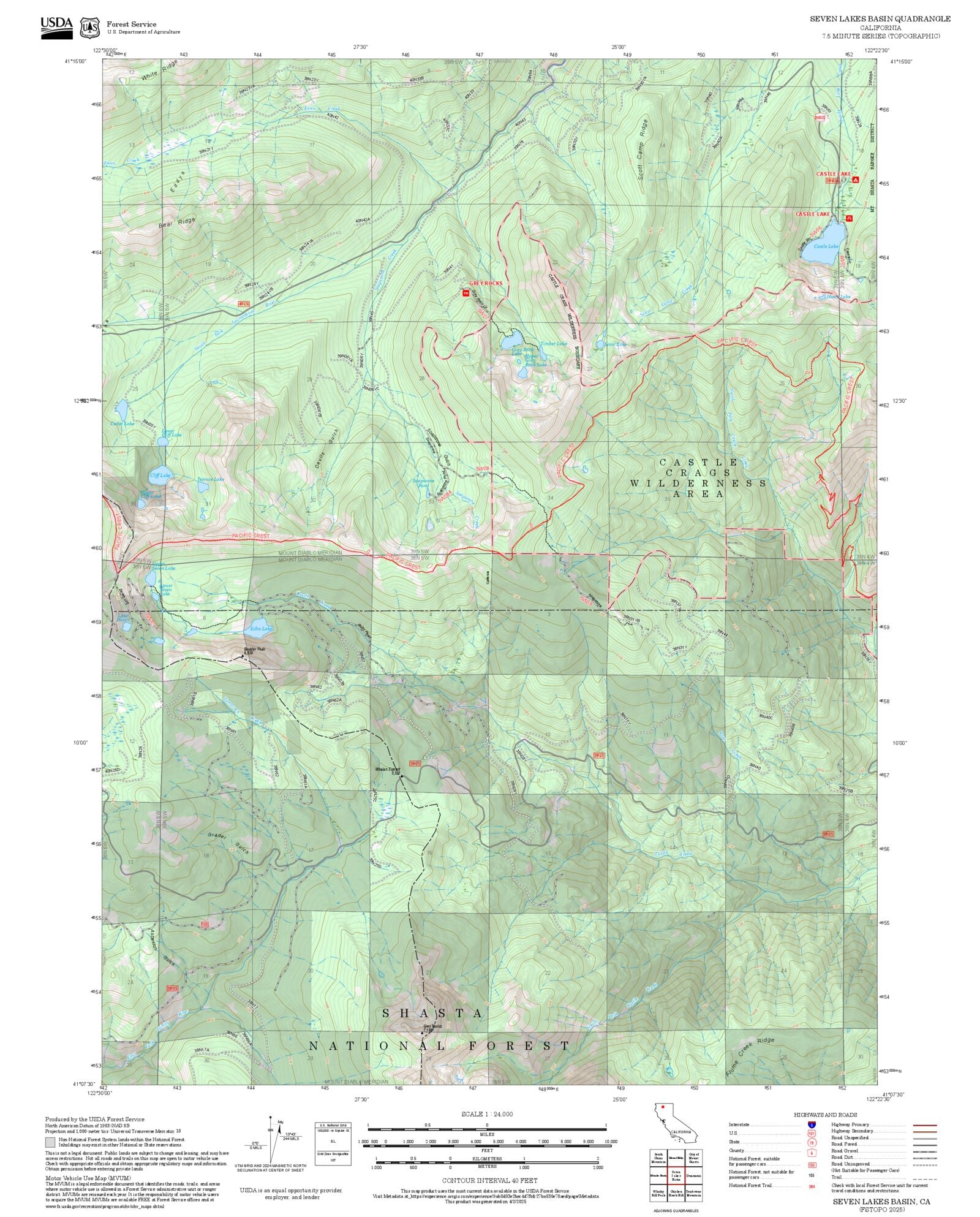 2025 Forest Service Topo Map of Seven Lakes Basin California – MyTopo ...