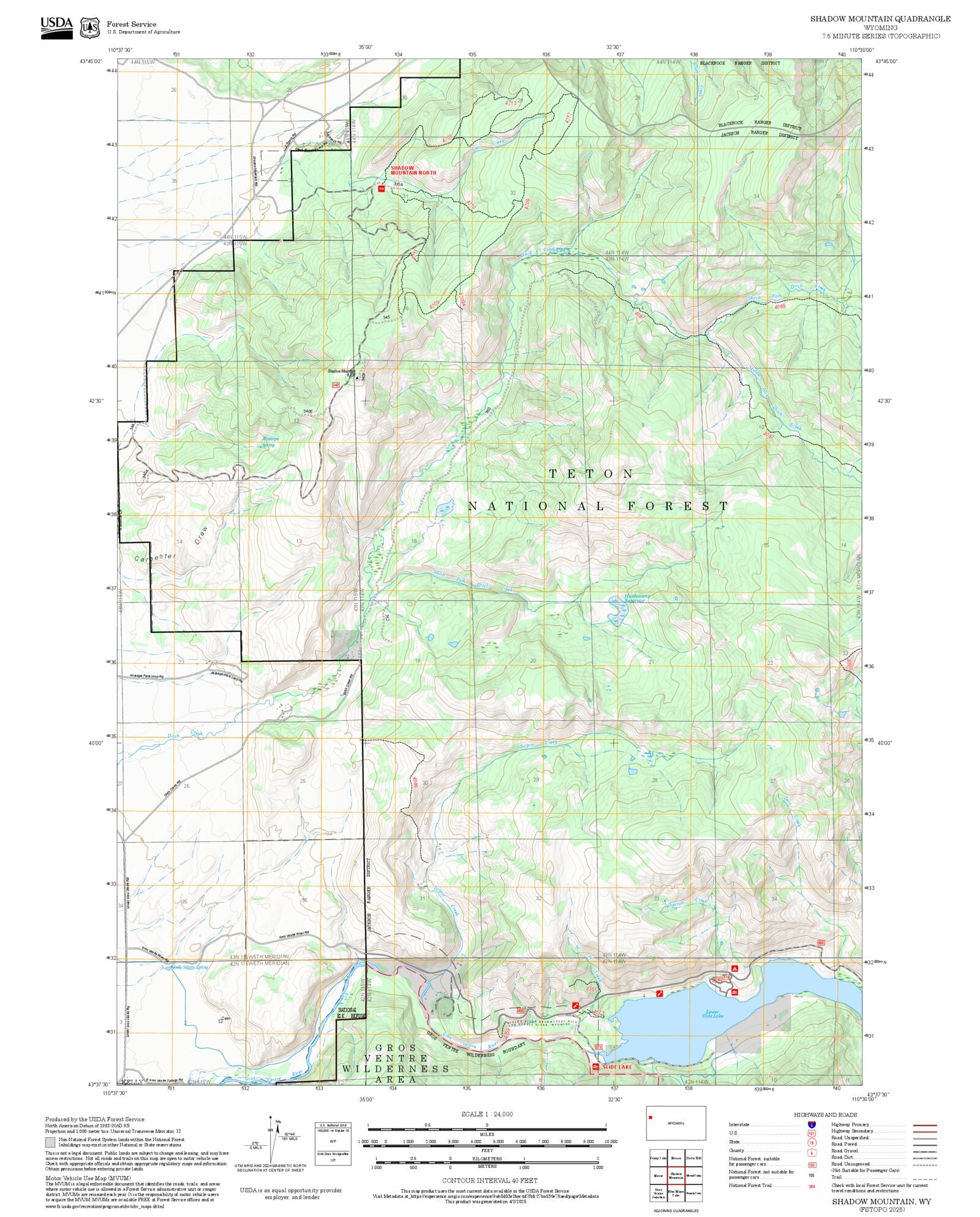 2025 Forest Service Topo Map of Shadow Mountain Wyoming – MyTopo Map Store