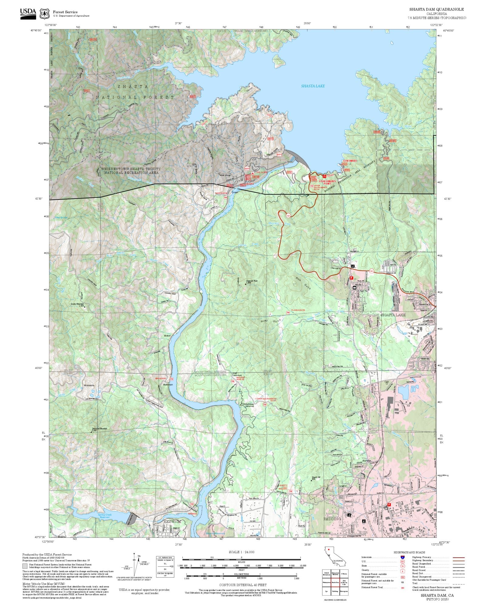 2025 Forest Service Topo Map of Shasta Dam California – MyTopo Map Store