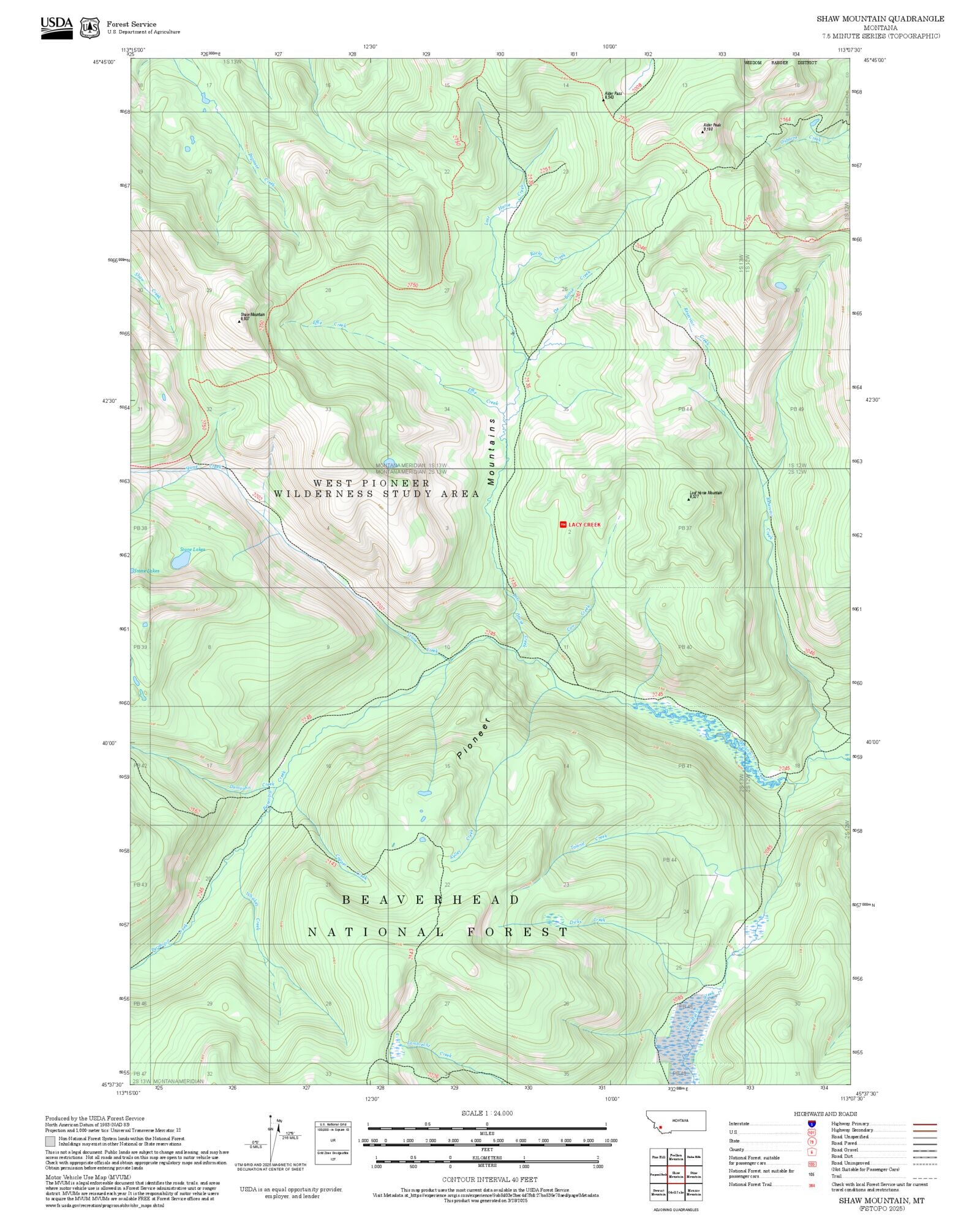 2025 Forest Service Topo Map of Shaw Mountain Montana – MyTopo Map Store