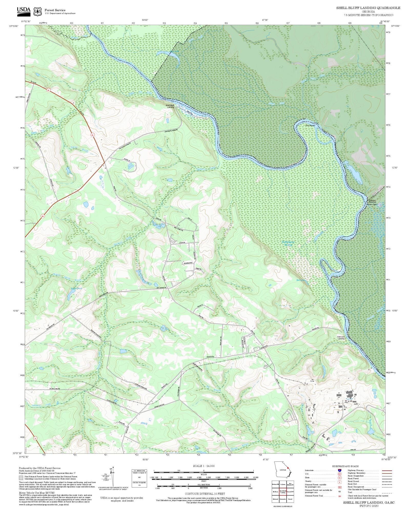 2025 Forest Service Topo Map of Shell Bluff Landing Georgia – MyTopo ...