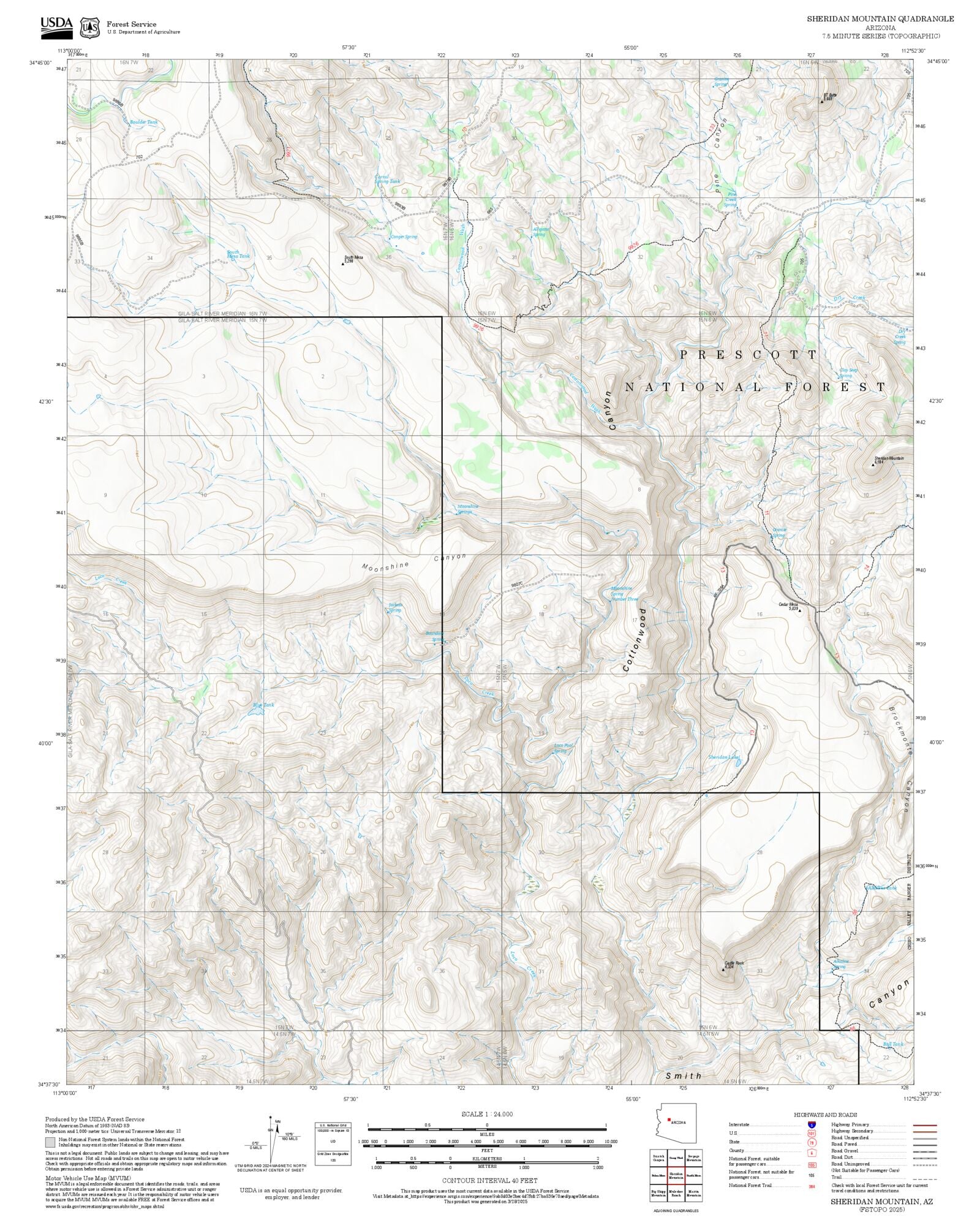 2025 Forest Service Topo Map of Sheridan Mountain Arizona – MyTopo Map ...