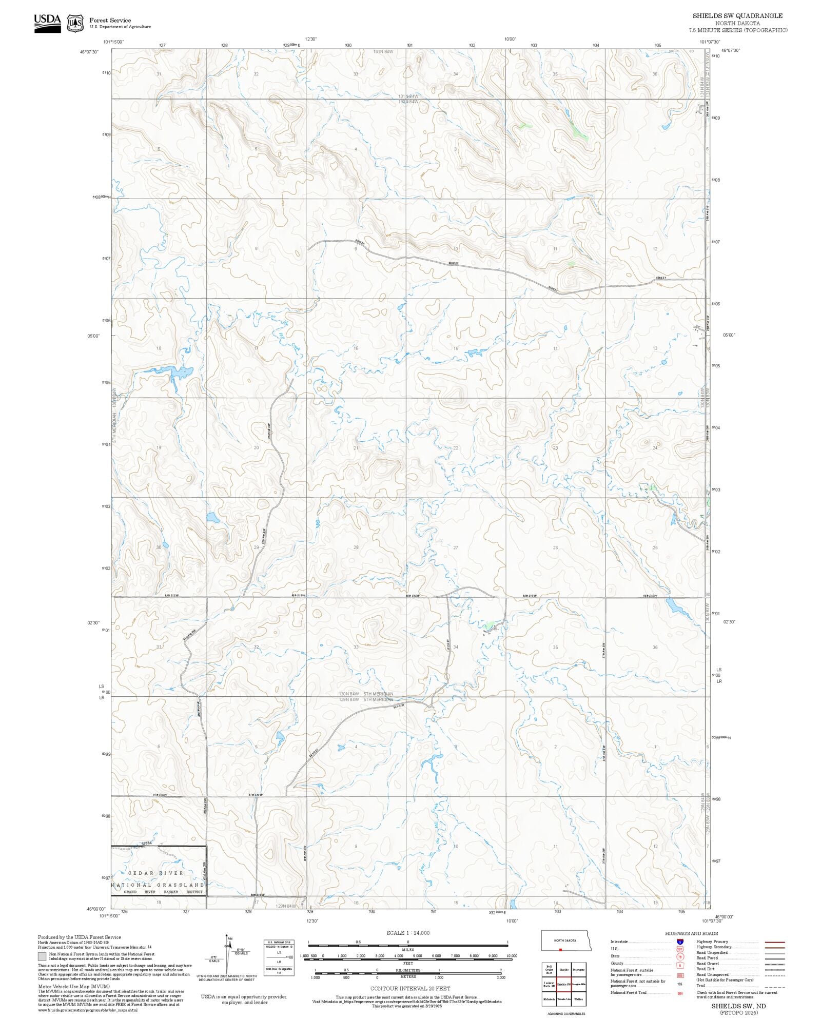 2025 Forest Service Topo Map of Shields SW North Dakota – MyTopo Map Store