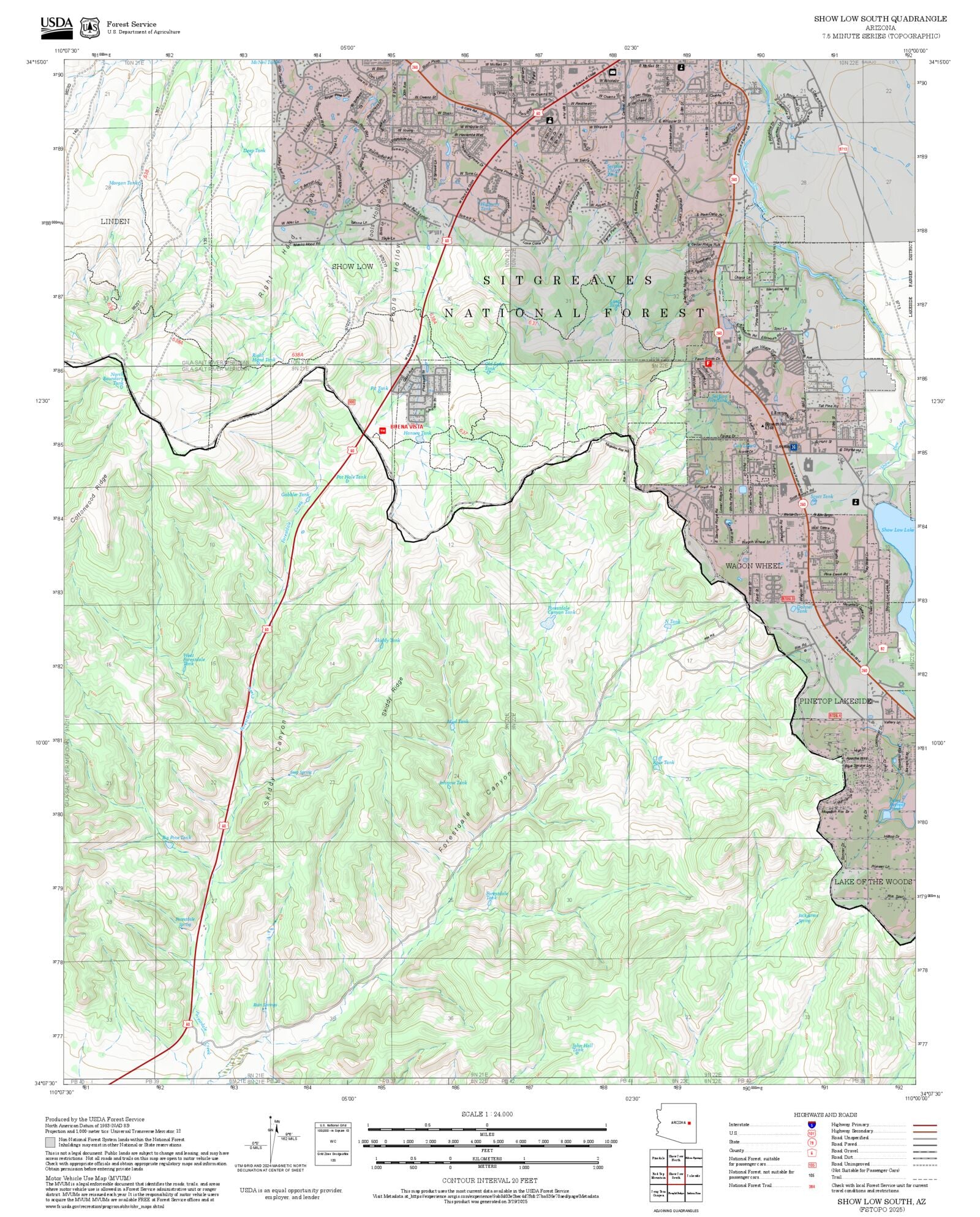 2025 Forest Service Topo Map of Show Low South Arizona – MyTopo Map Store