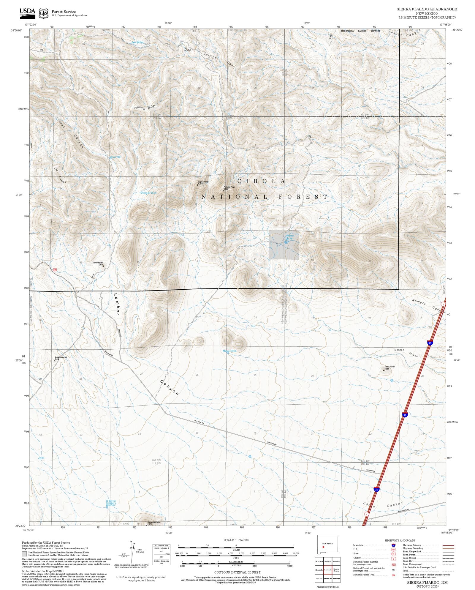 2025 Forest Service Topo Map of Sierra Fijardo New Mexico – MyTopo Map ...