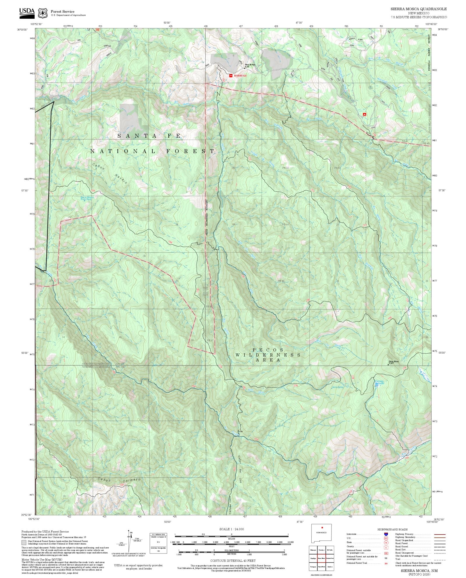 2025 Forest Service Topo Map of Sierra Mosca New Mexico – MyTopo Map Store