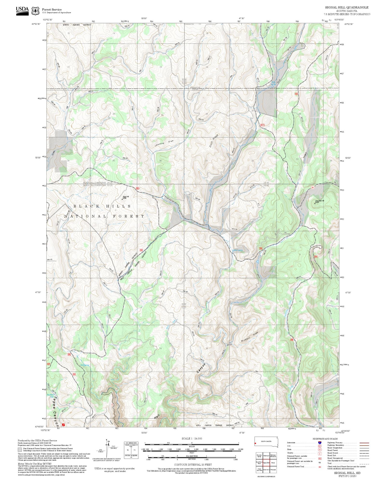 2025 Forest Service Topo Map of Signal Hill South Dakota – MyTopo Map Store