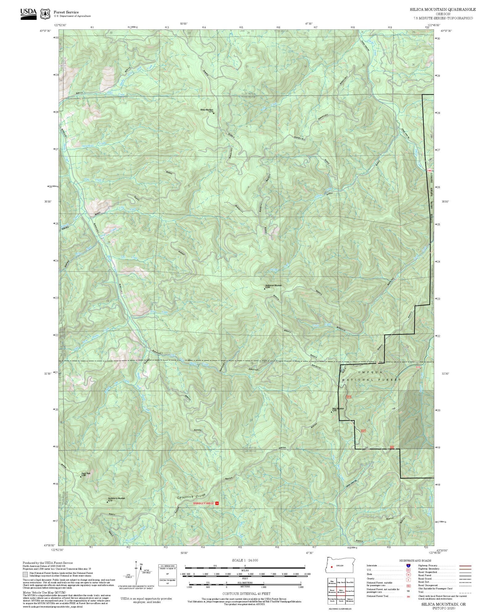 2025 Forest Service Topo Map of Silica Mountain Oregon – MyTopo Map Store