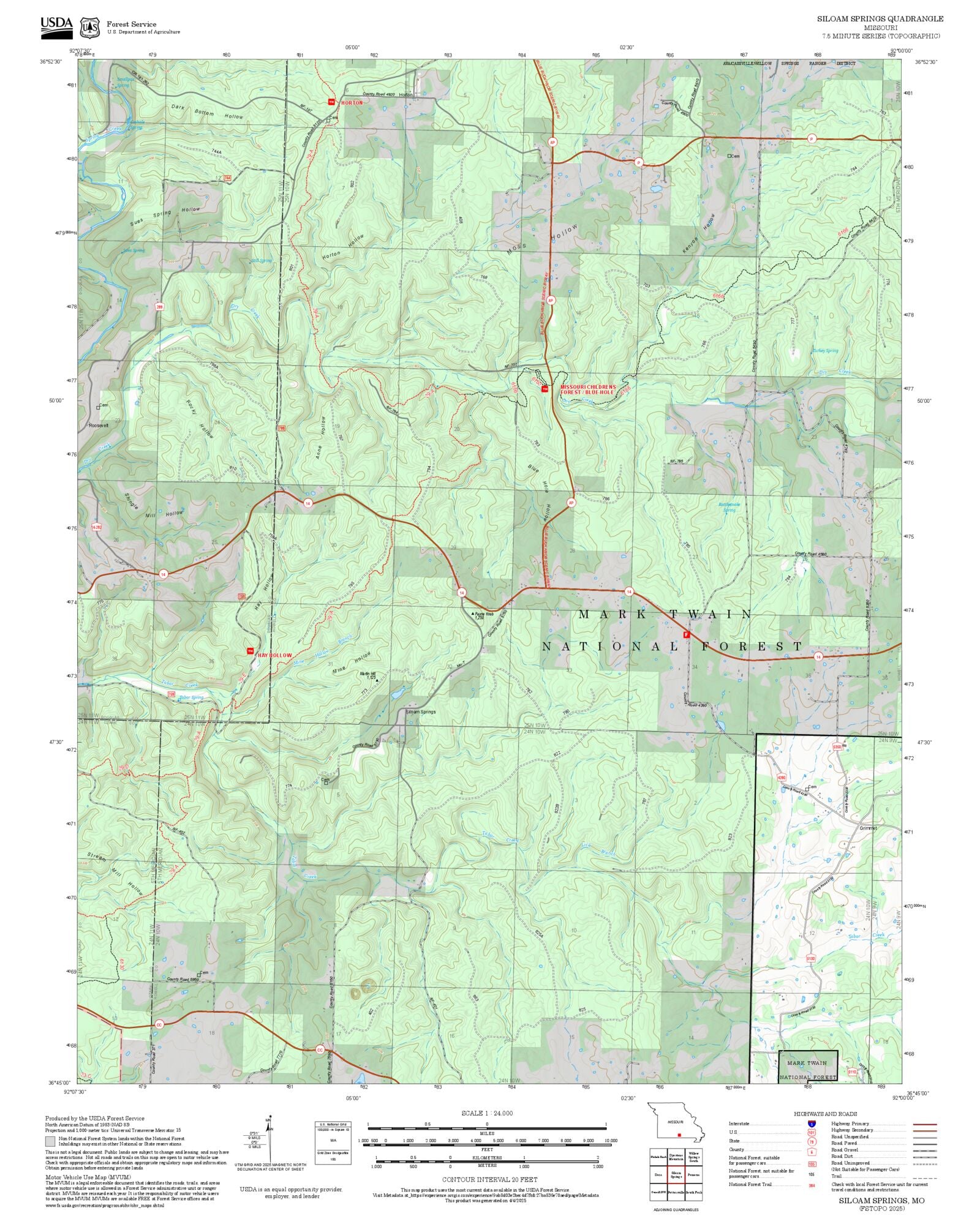 2025 Forest Service Topo Map of Siloam Springs Missouri – MyTopo Map Store