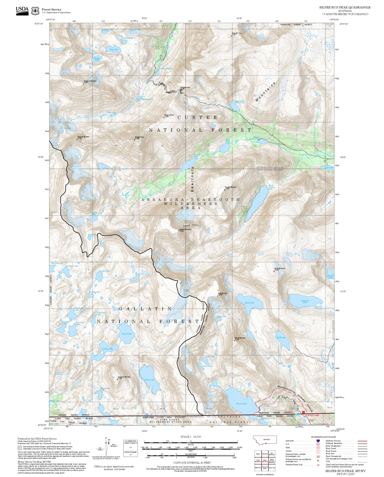 2025 Forest Service Topo Map of Silver Run Peak Montana – MyTopo Map Store