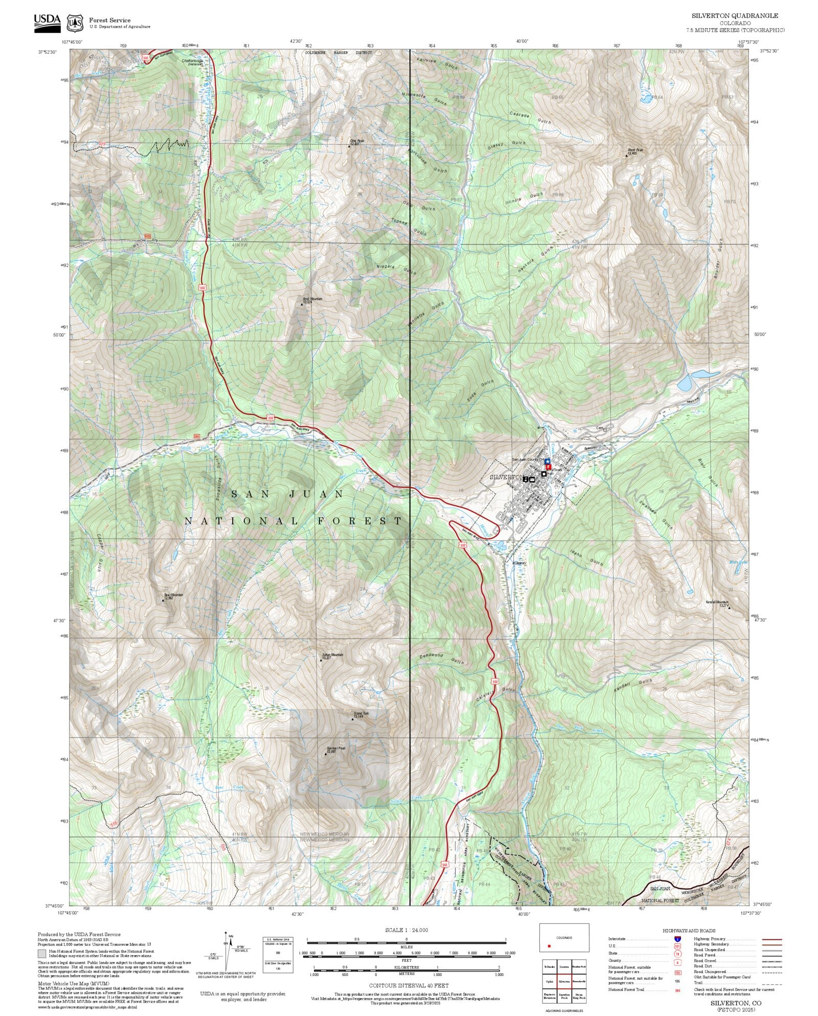 2025 Forest Service Topo Map of Silverton Colorado – MyTopo Map Store