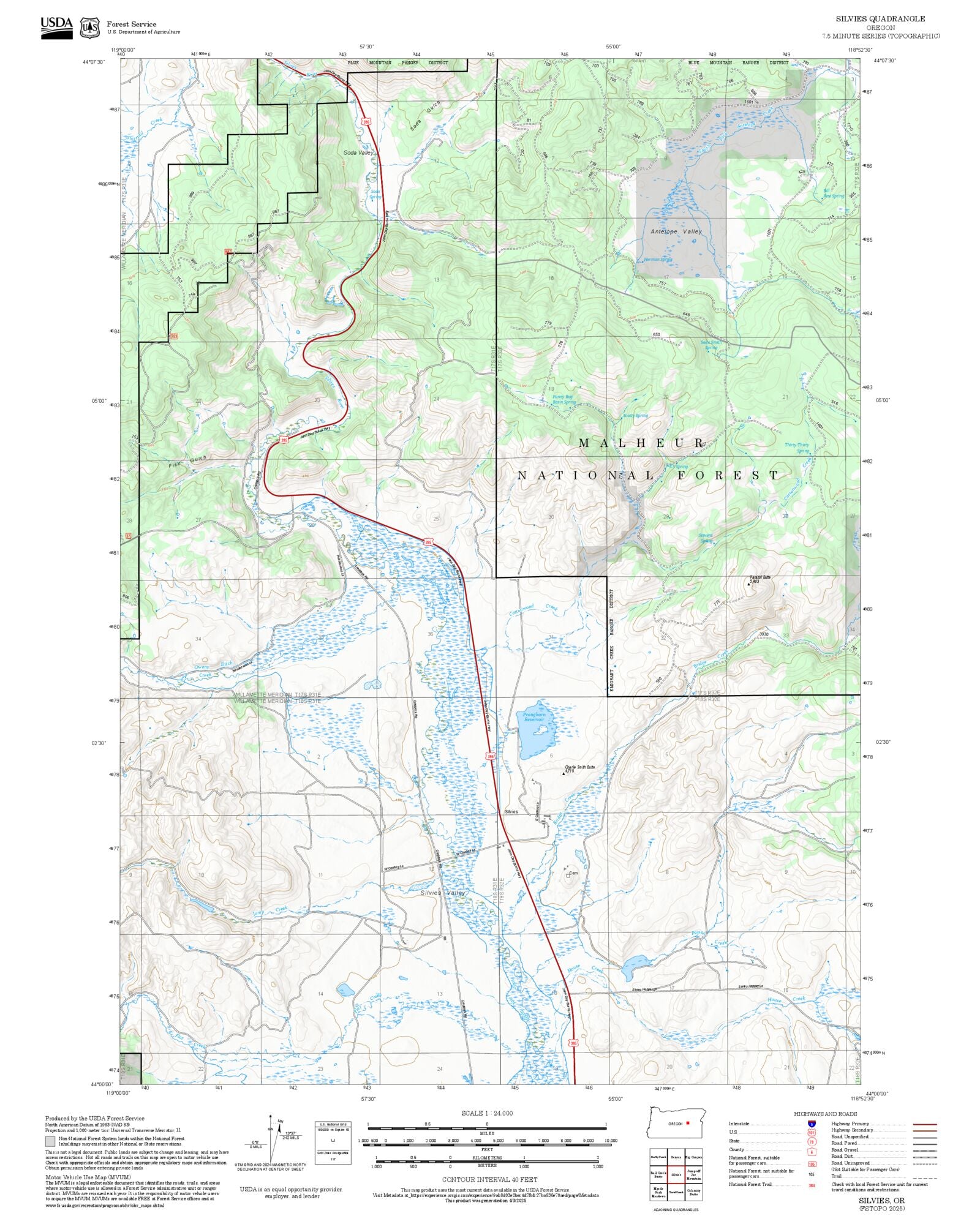 2025 Forest Service Topo Map of Silvies Oregon – MyTopo Map Store