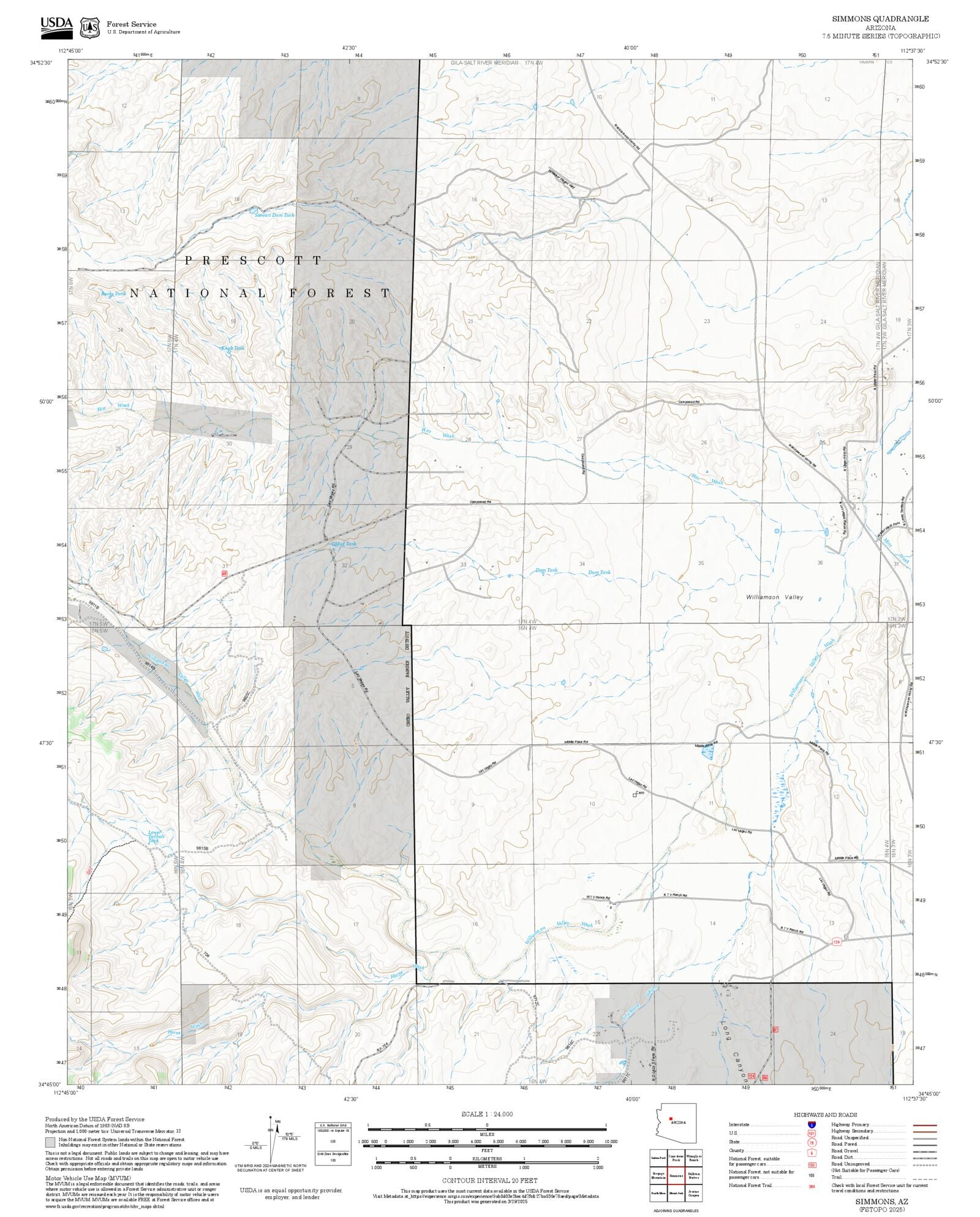 2025 Forest Service Topo Map of Simmons Arizona – MyTopo Map Store