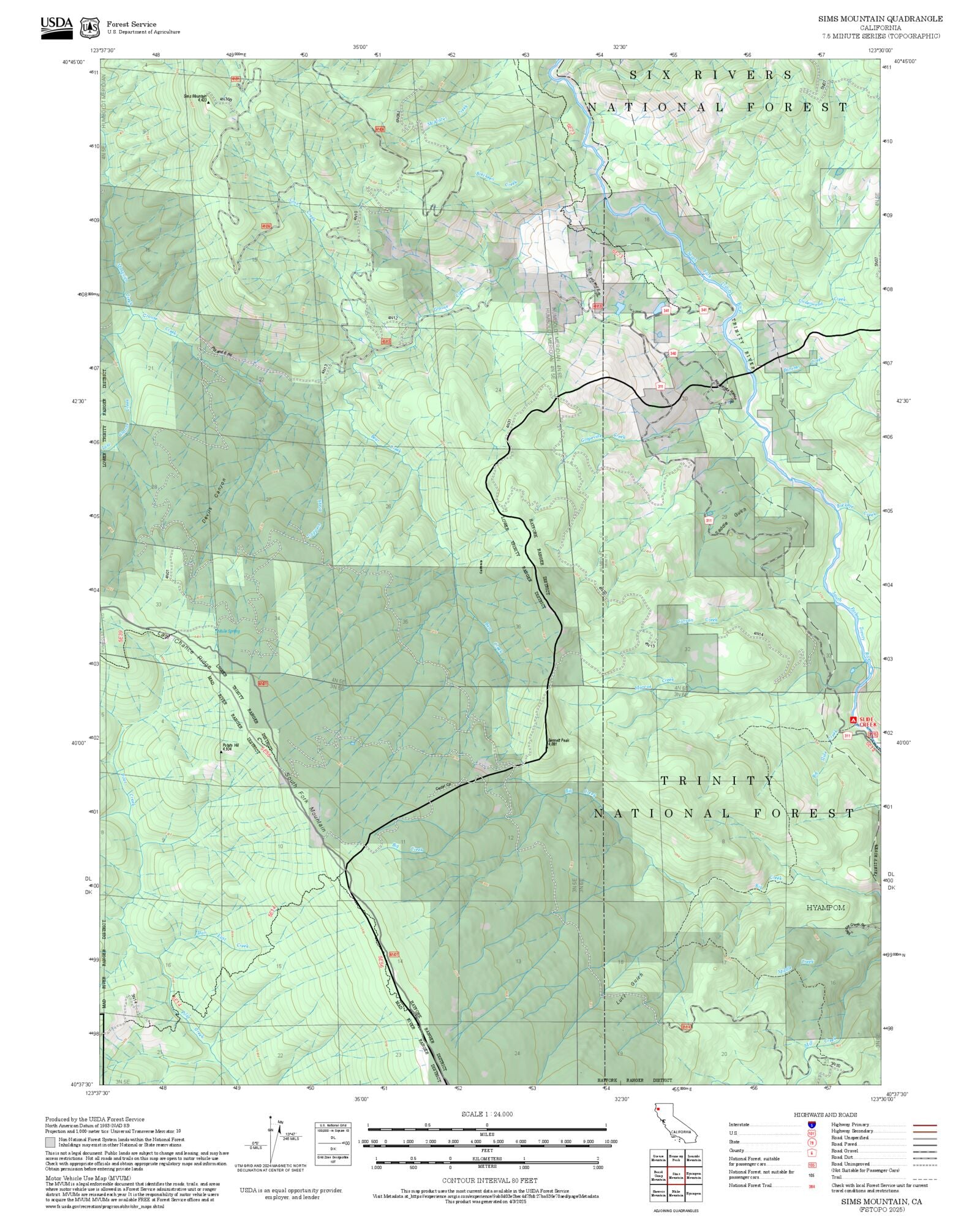 2025 Forest Service Topo Map of Sims Mountain California – MyTopo Map Store