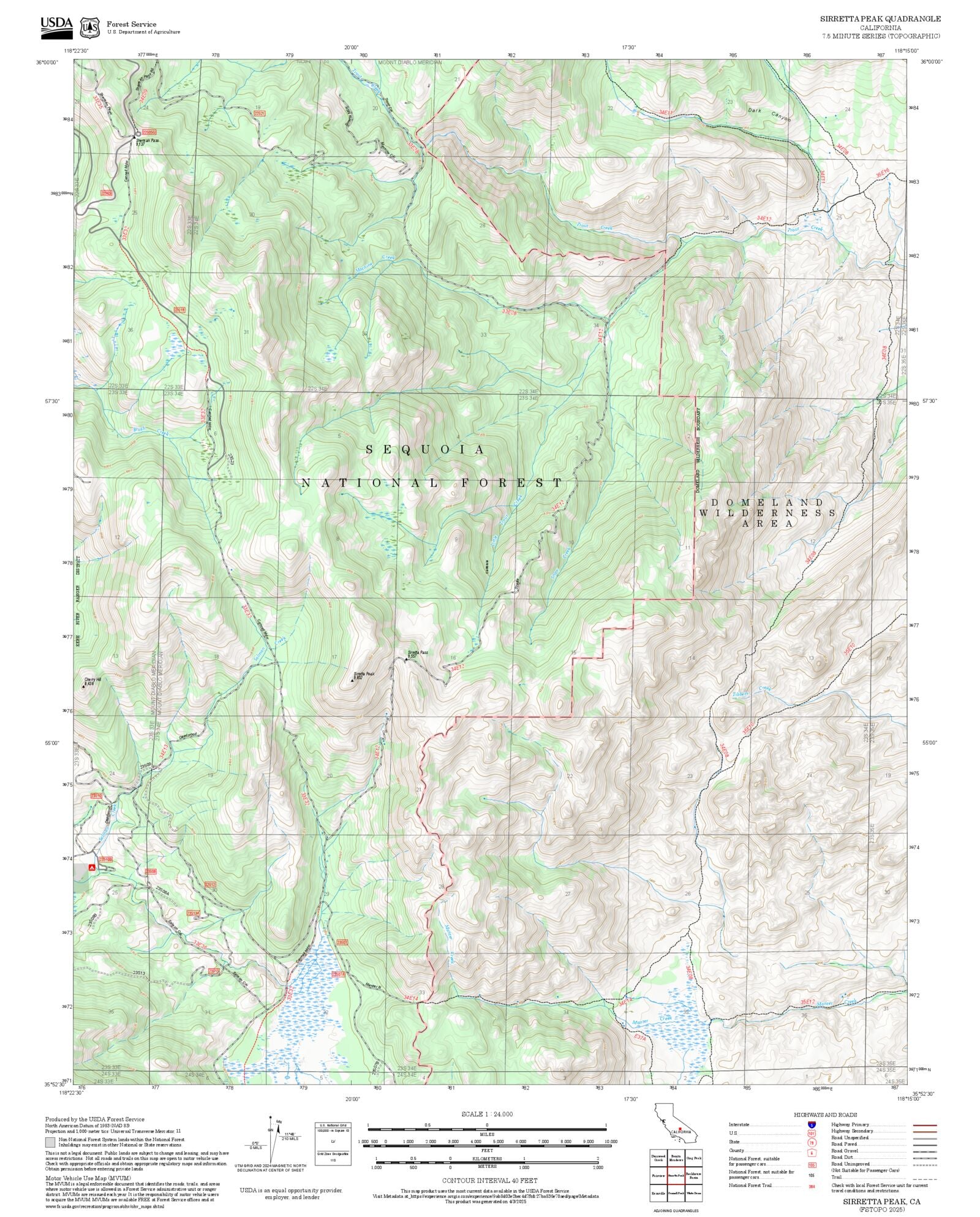 2025 Forest Service Topo Map of Sirretta Peak California – MyTopo Map Store