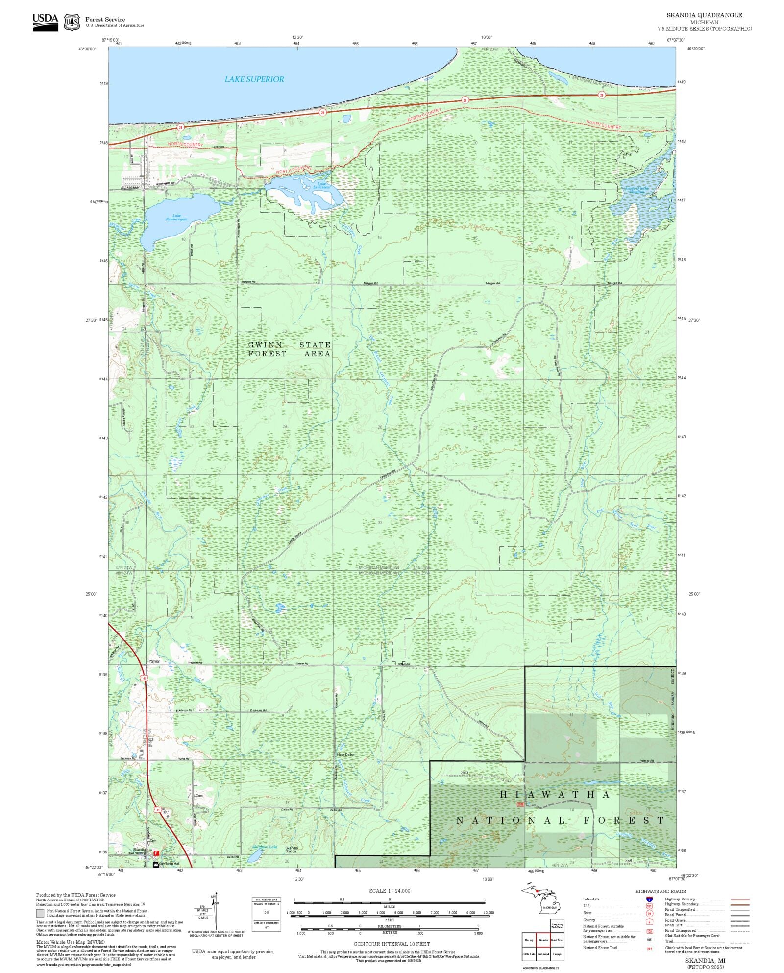 2025 Forest Service Topo Map of Skandia Michigan – MyTopo Map Store
