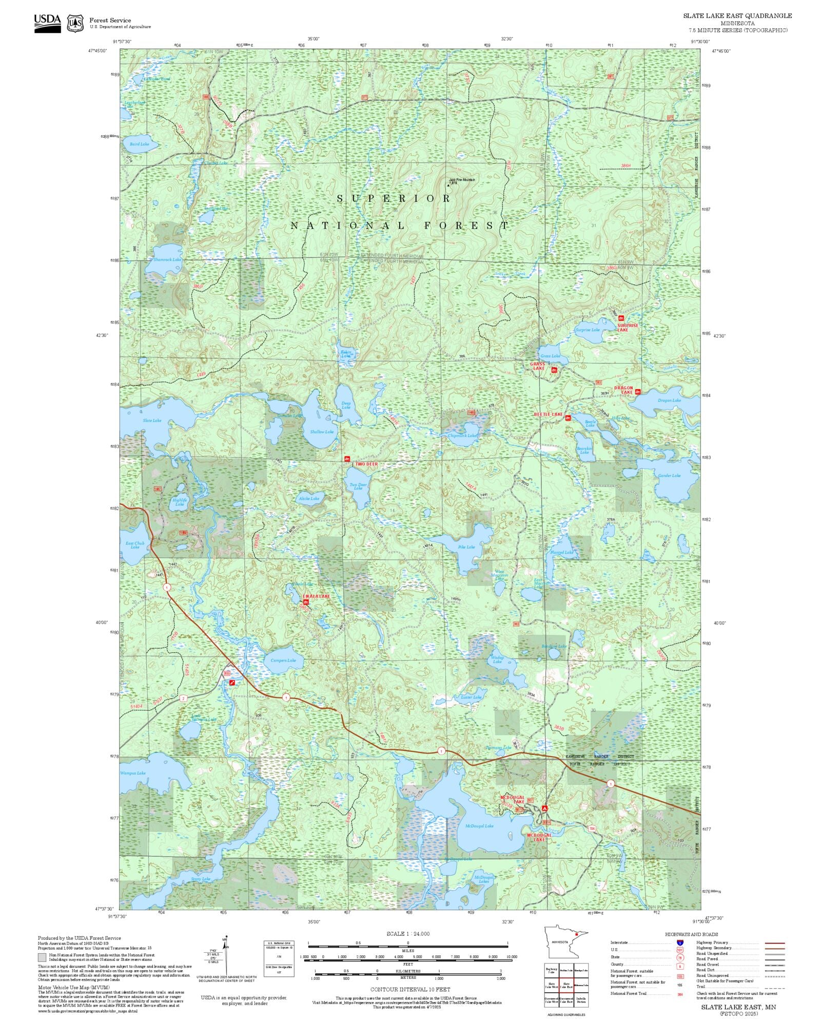 2025 Forest Service Topo Map of Slate Lake East Minnesota – MyTopo Map ...