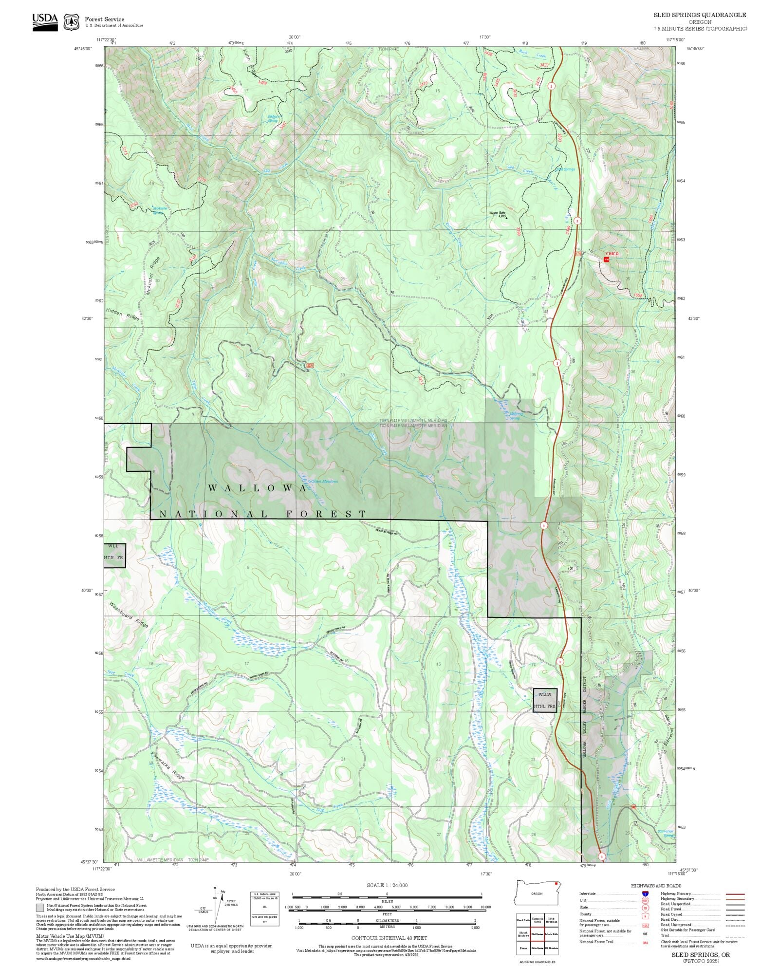 2025 Forest Service Topo Map of Sled Springs Oregon – MyTopo Map Store