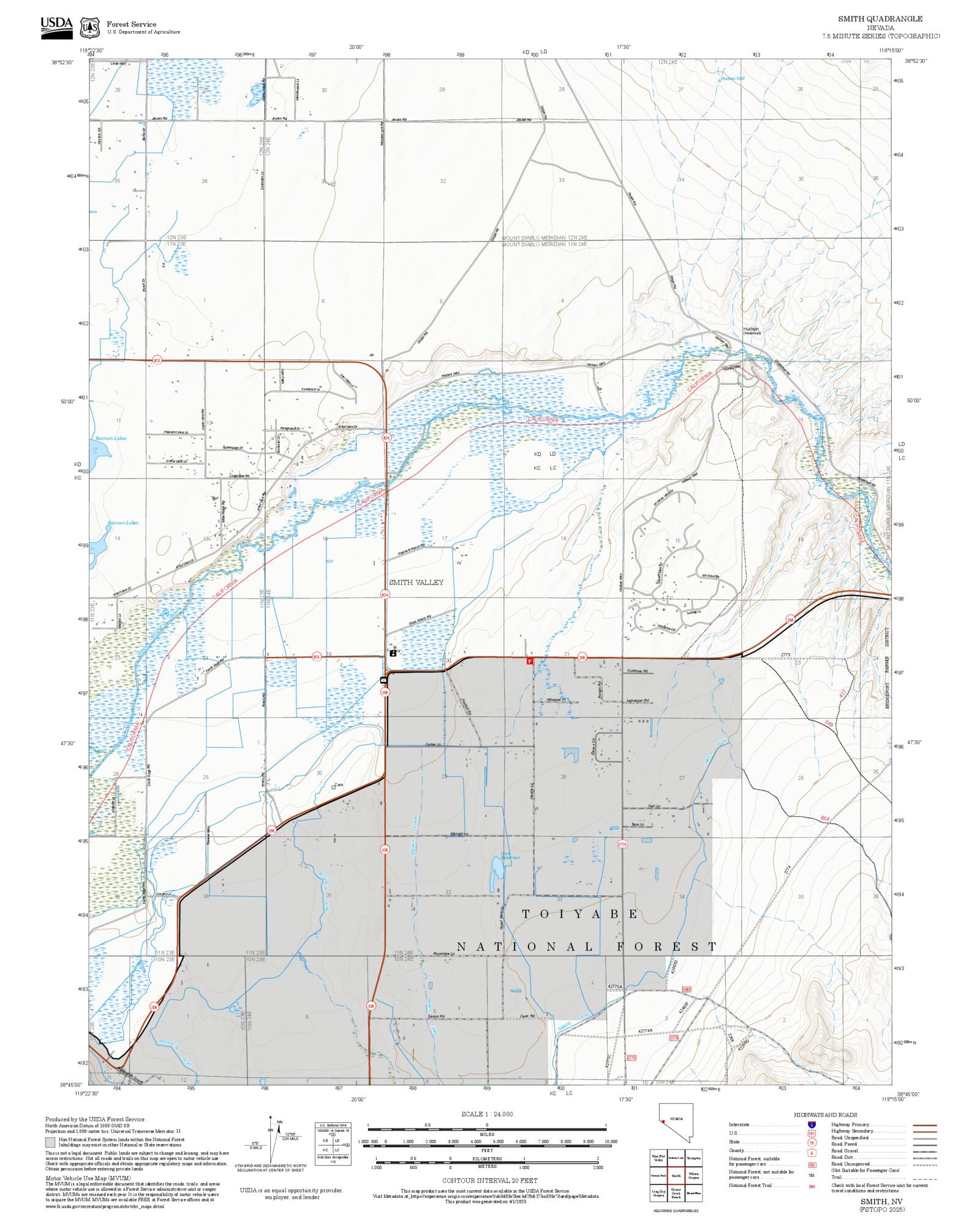 2025 Forest Service Topo Map of Smith Nevada – MyTopo Map Store