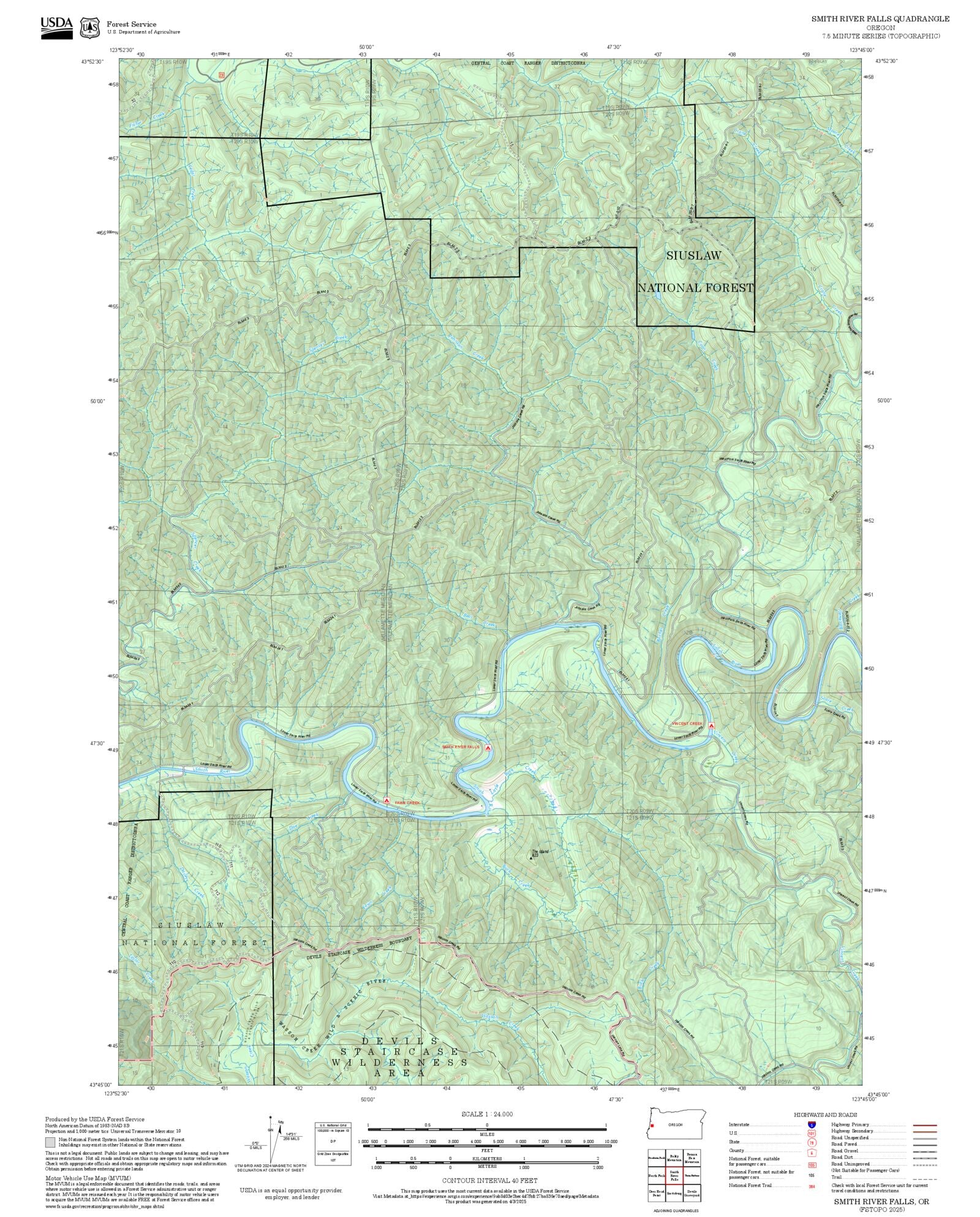 2025 Forest Service Topo Map of Smith River Falls Oregon – MyTopo Map Store