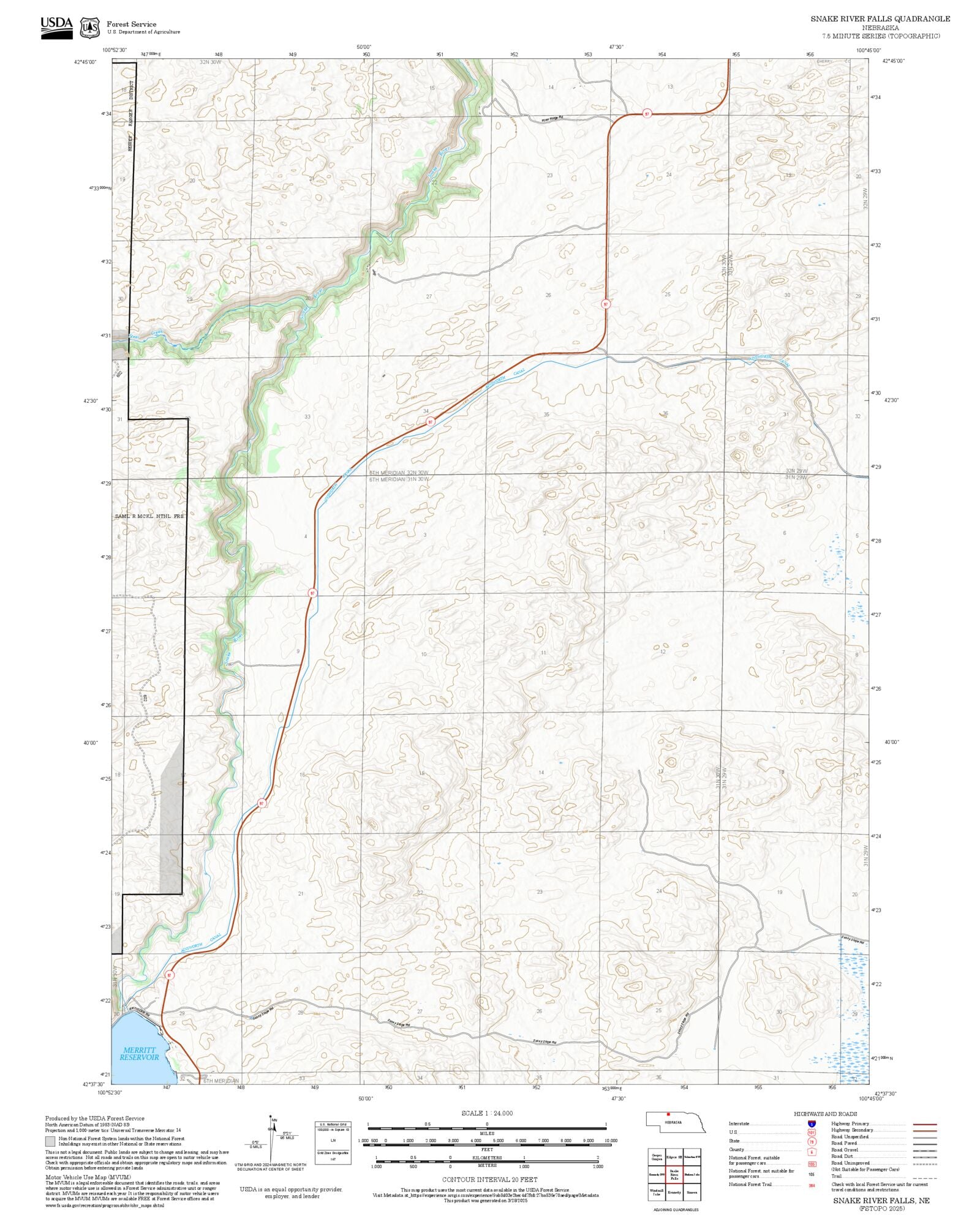 2025 Forest Service Topo Map of Snake River Falls Nebraska – MyTopo Map ...