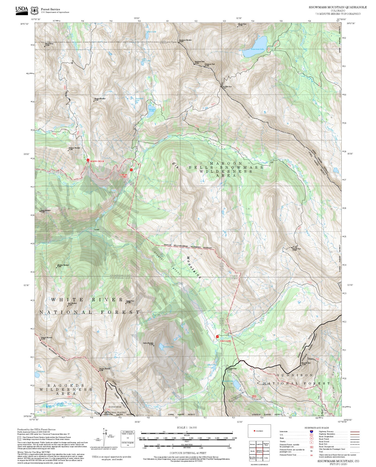 2025 Forest Service Topo Map of Snowmass Mountain Colorado – MyTopo Map ...