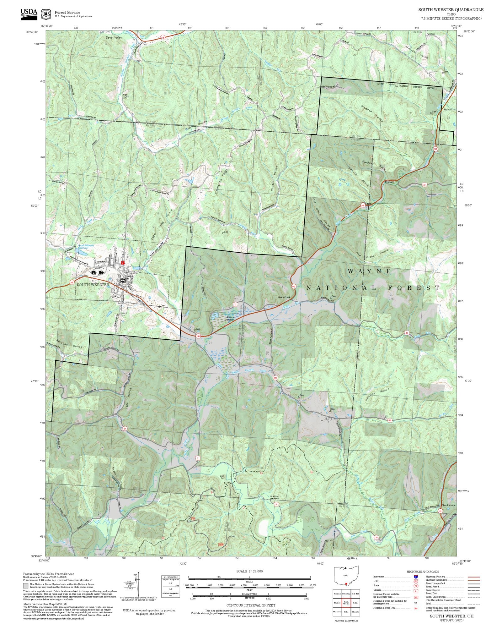 2025 Forest Service Topo Map of South Webster Ohio – MyTopo Map Store