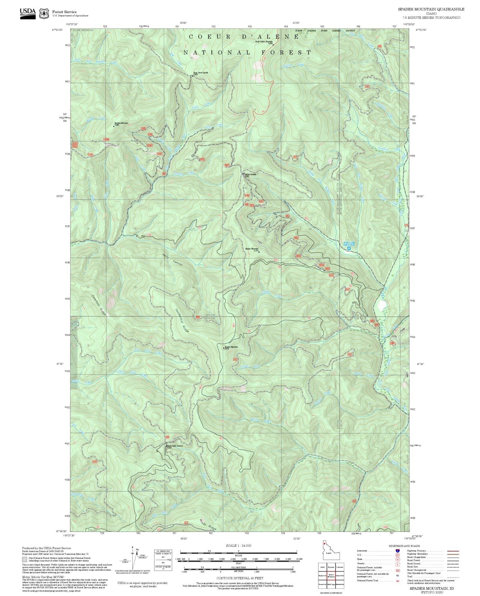2025 Forest Service Topo Map of Spades Mountain Idaho – MyTopo Map Store