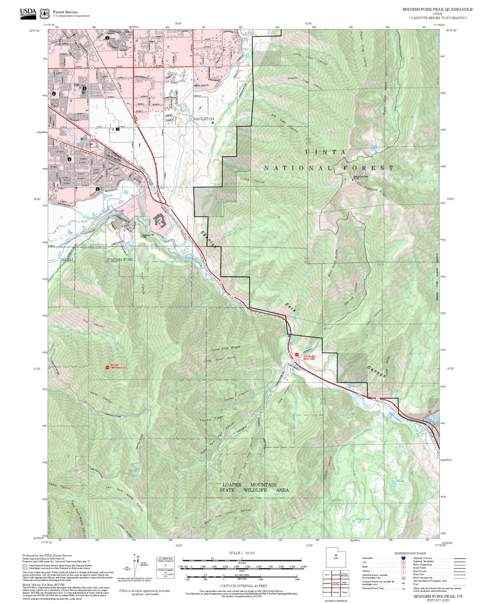 2025 Forest Service Topo Map of Spanish Fork Peak Utah – MyTopo Map Store