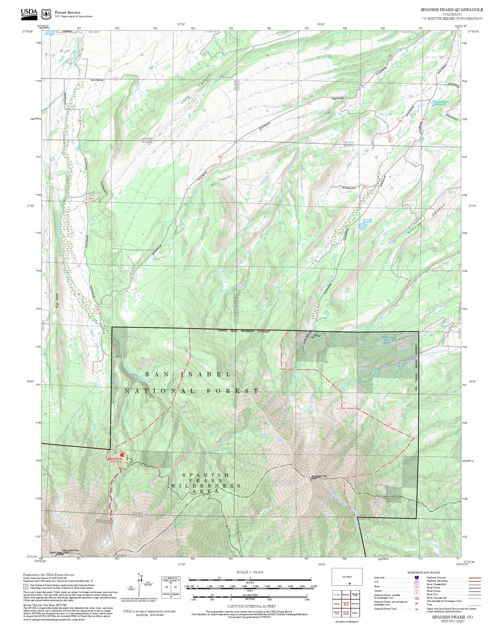 2025 Forest Service Topo Map of Spanish Peaks Colorado – MyTopo Map Store