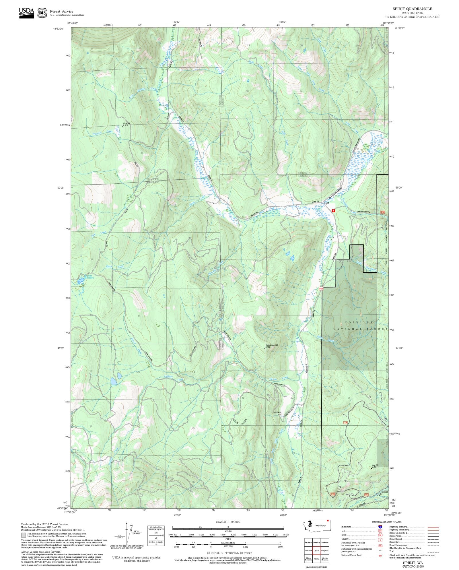 2025 Forest Service Topo Map of Spirit Washington – MyTopo Map Store
