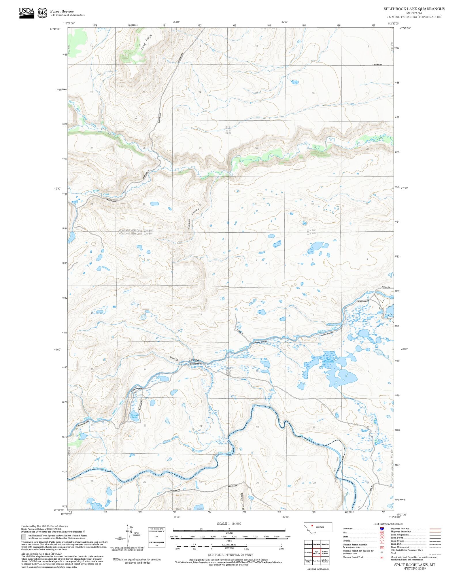 2025 Forest Service Topo Map of Split Rock Lake Montana – MyTopo Map Store