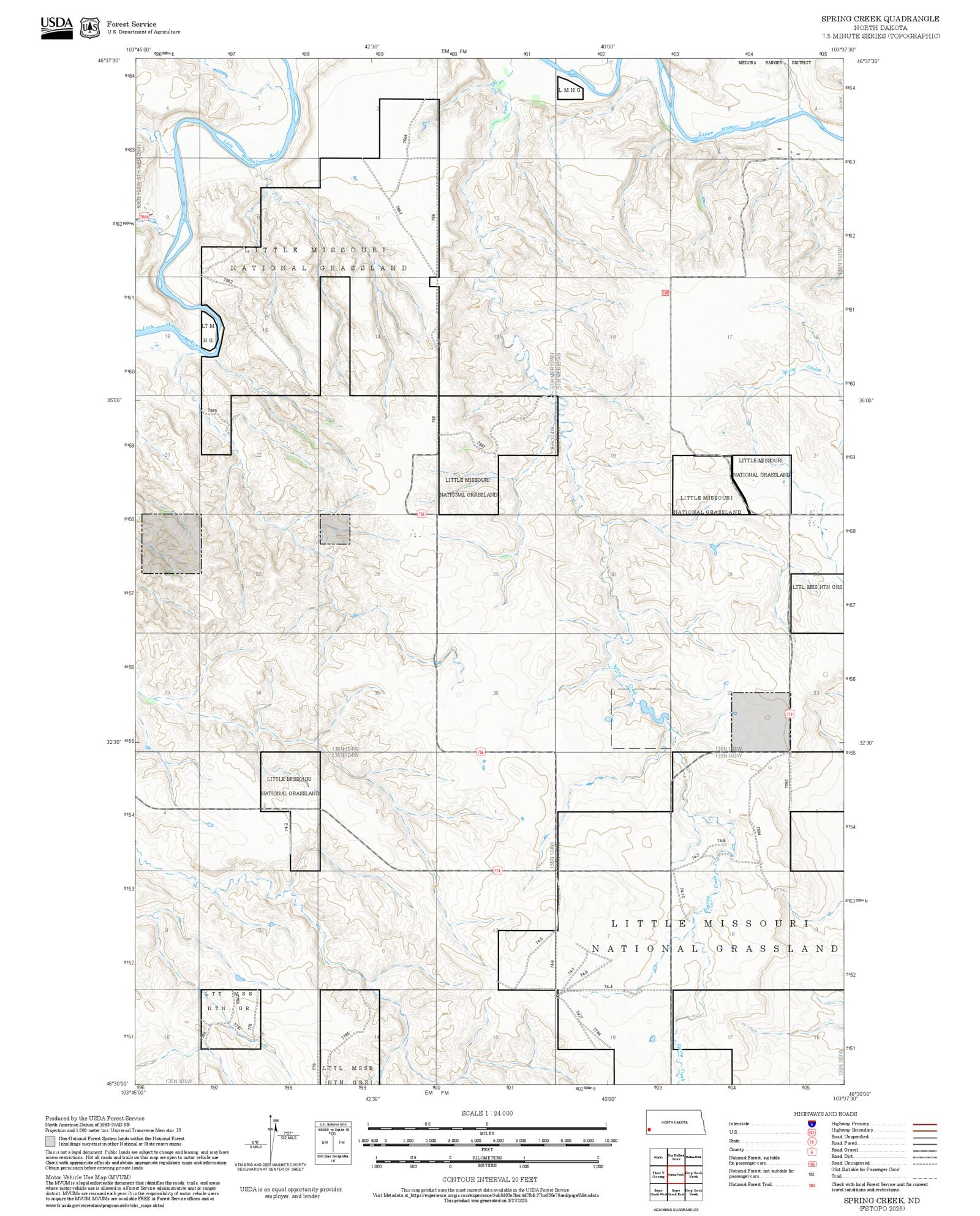 2025 Forest Service Topo Map of Spring Creek North Dakota – MyTopo Map ...