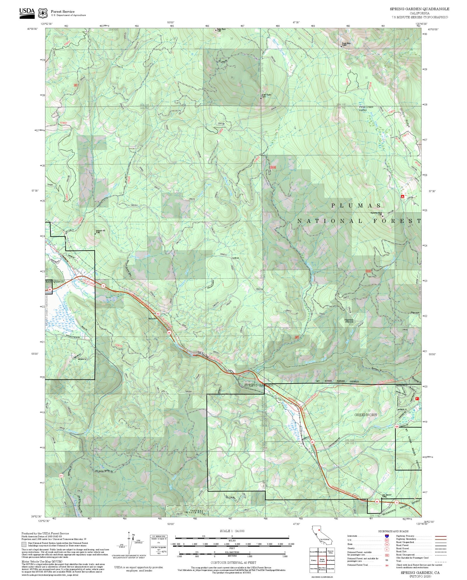 2025 Forest Service Topo Map of Spring Garden California – MyTopo Map Store