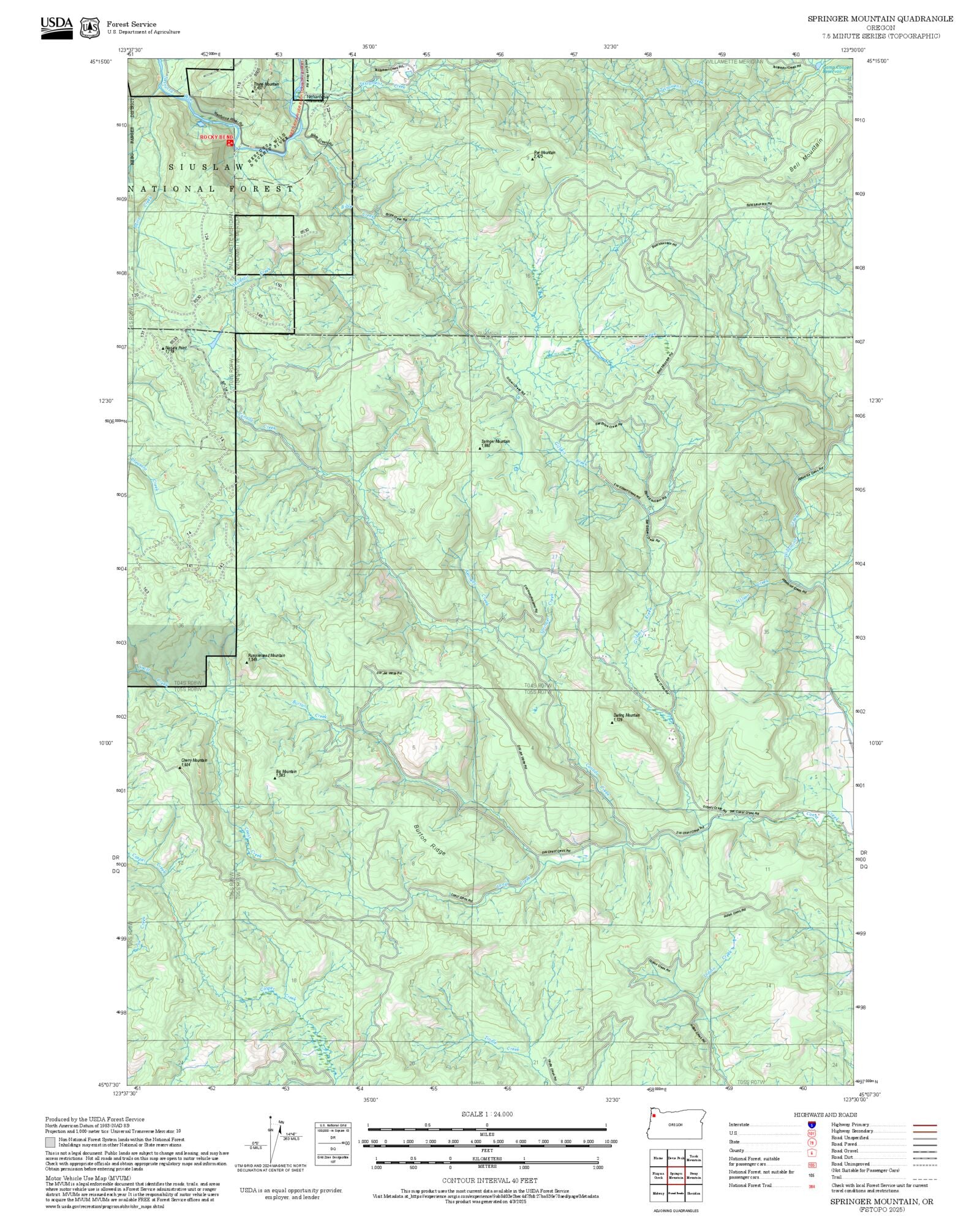 2025 Forest Service Topo Map of Springer Mountain Oregon – MyTopo Map Store