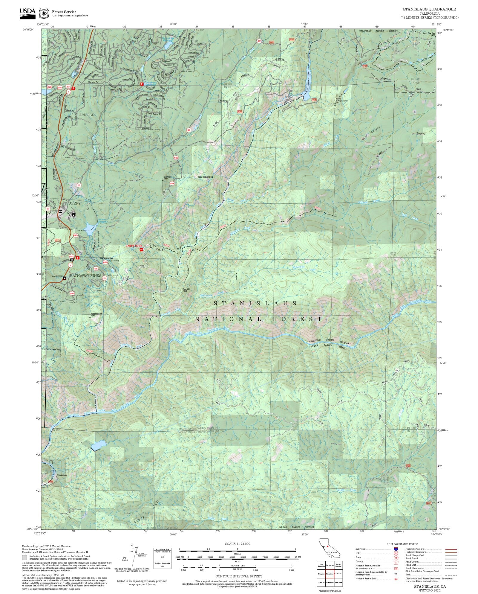 2025 Forest Service Topo Map of Stanislaus California – MyTopo Map Store
