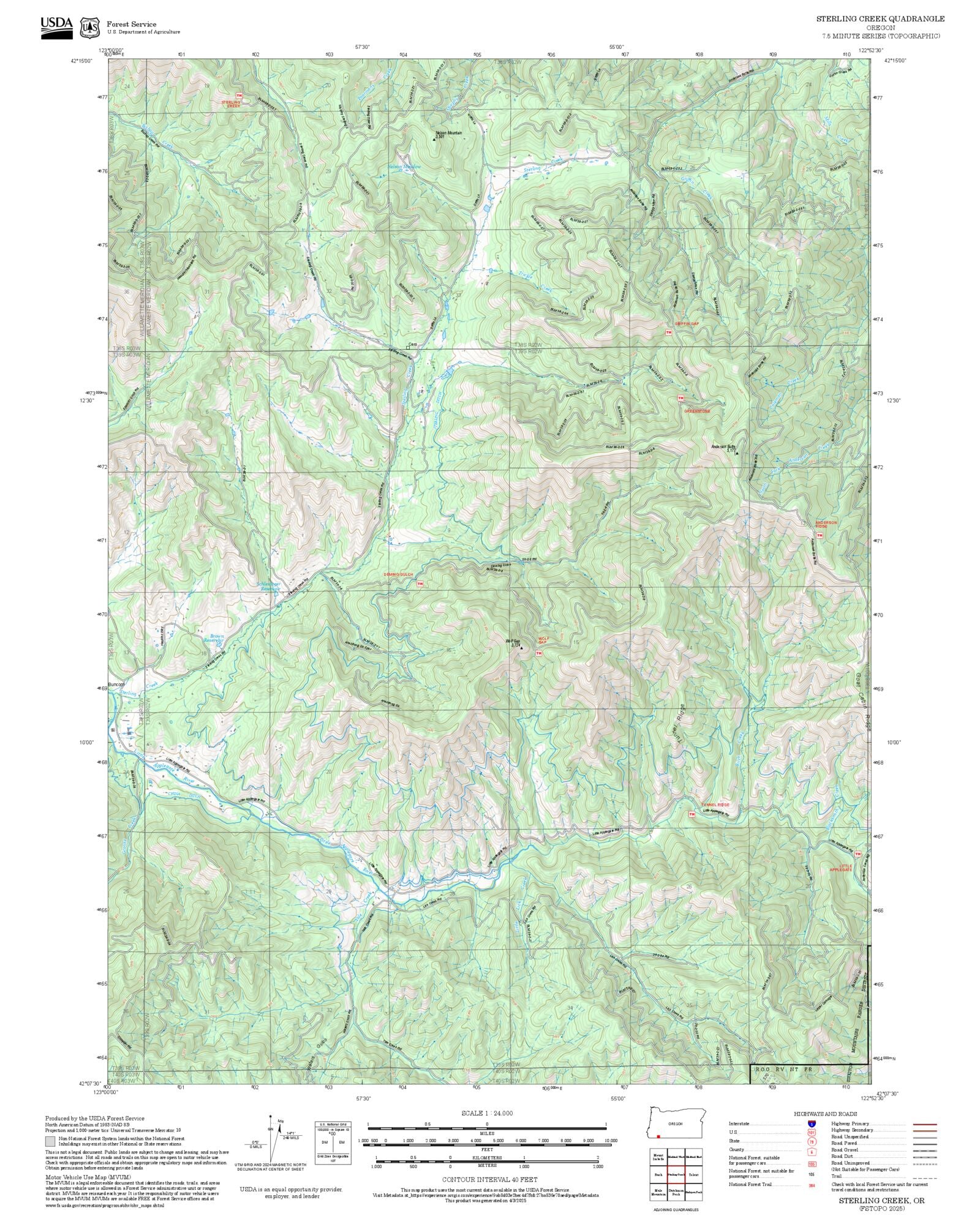 2025 Forest Service Topo Map of Sterling Creek Oregon – MyTopo Map Store