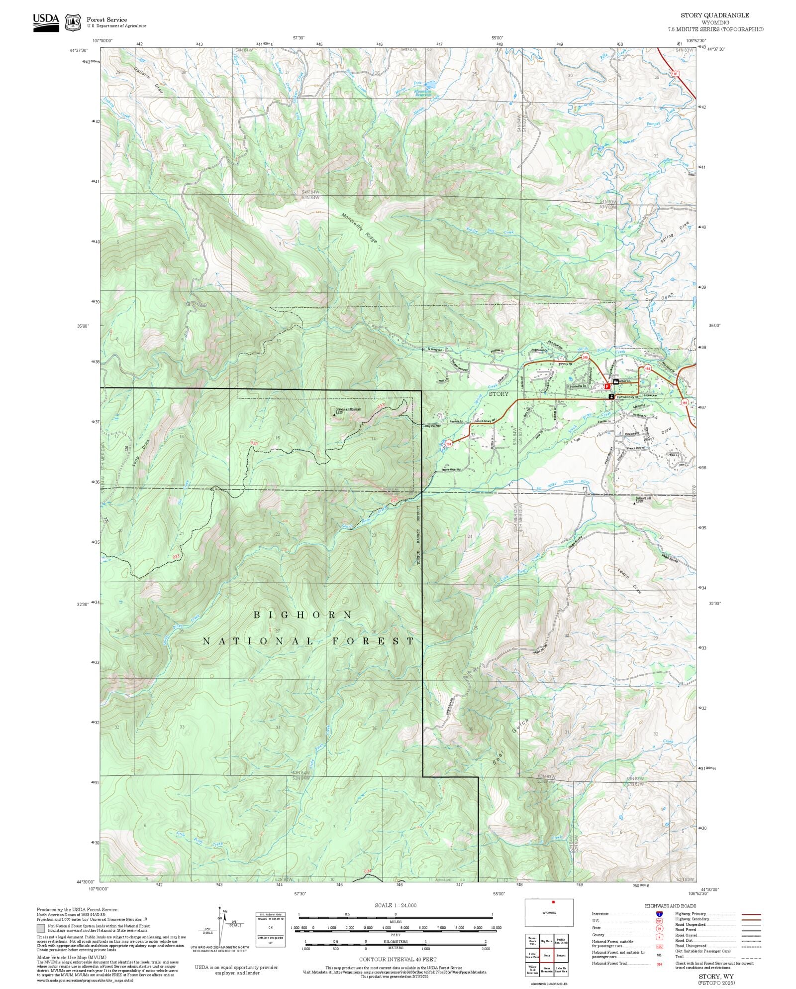 2025 Forest Service Topo Map of Story Wyoming – MyTopo Map Store