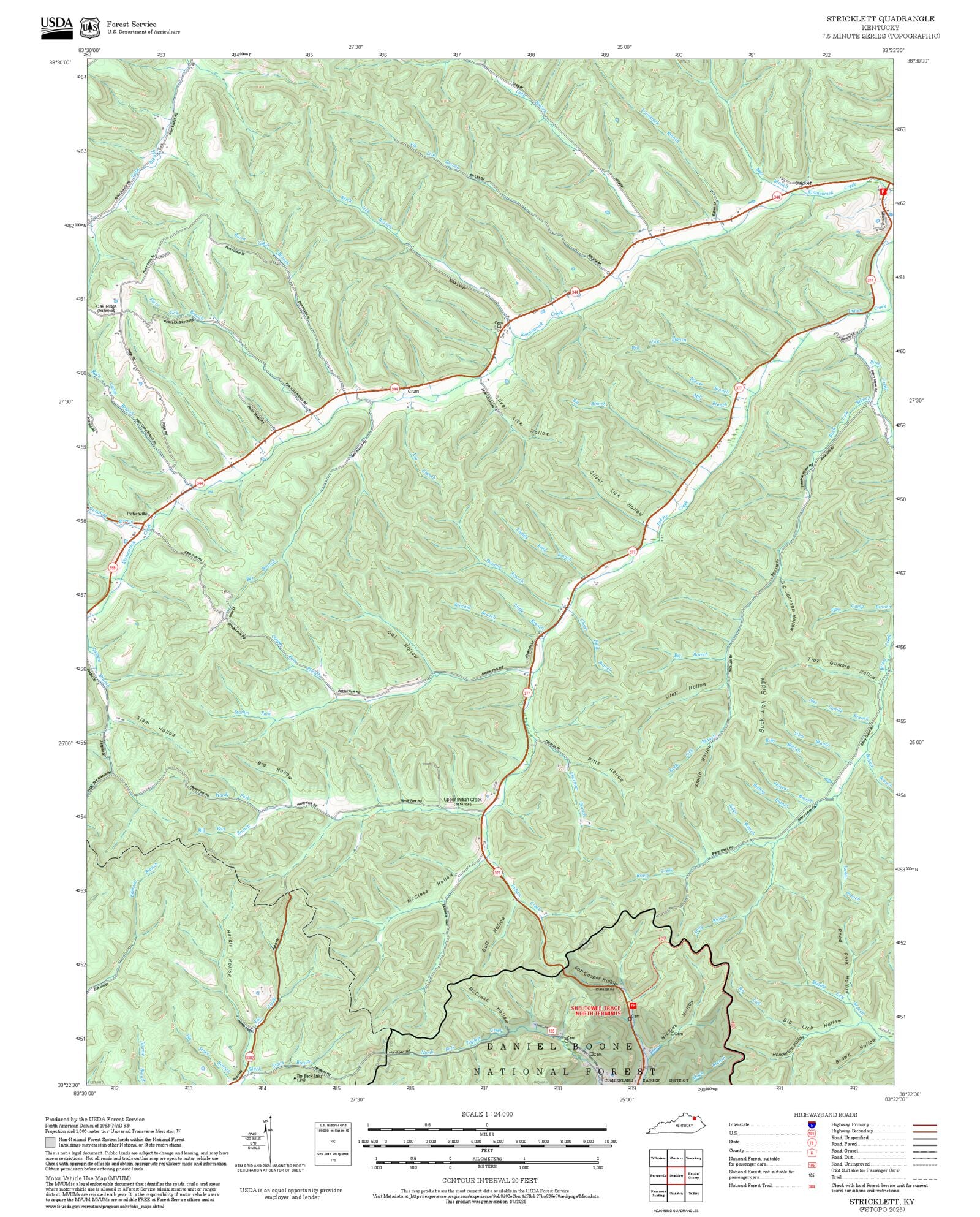 2025 Forest Service Topo Map of Stricklett Kentucky – MyTopo Map Store