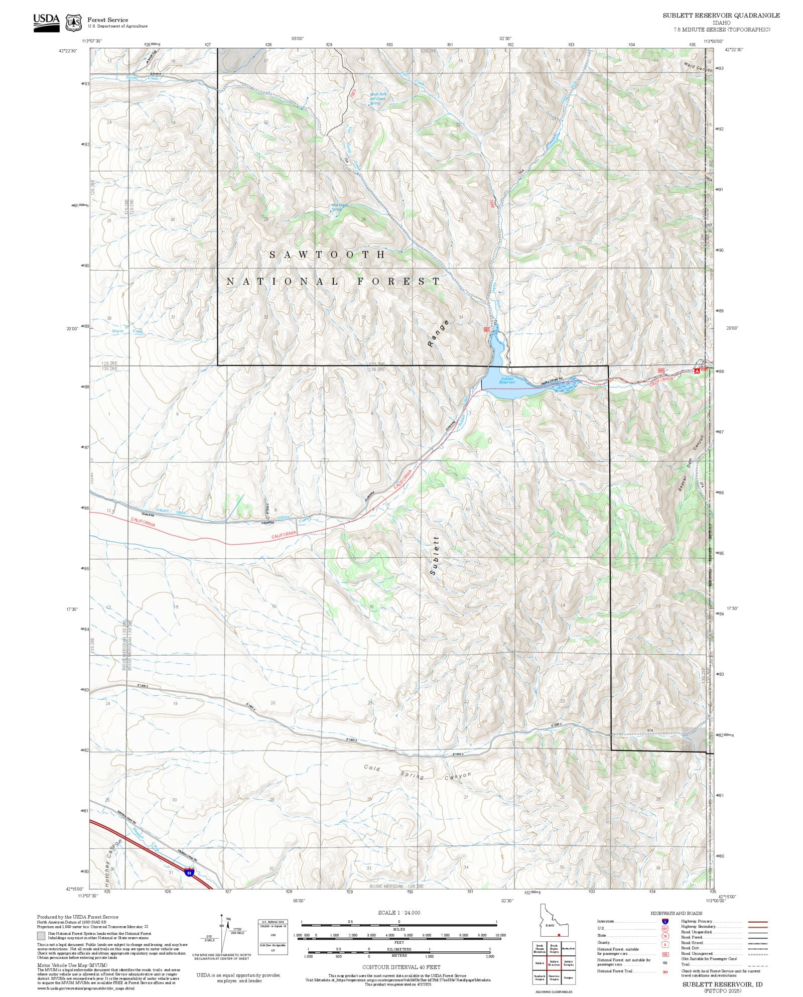 2025 Forest Service Topo Map of Sublett Reservoir Idaho – MyTopo Map Store