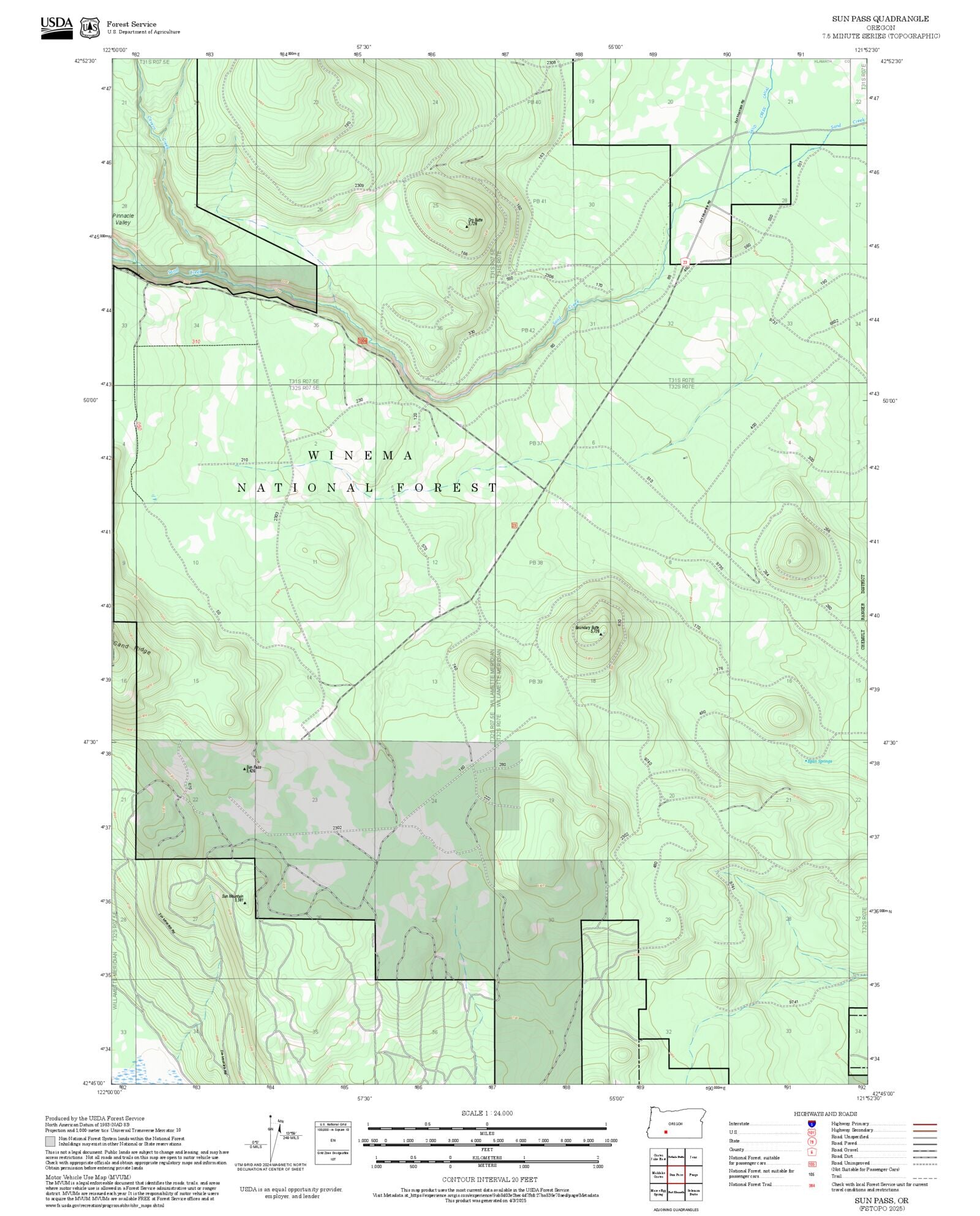 2025 Forest Service Topo Map of Sun Pass Oregon – MyTopo Map Store