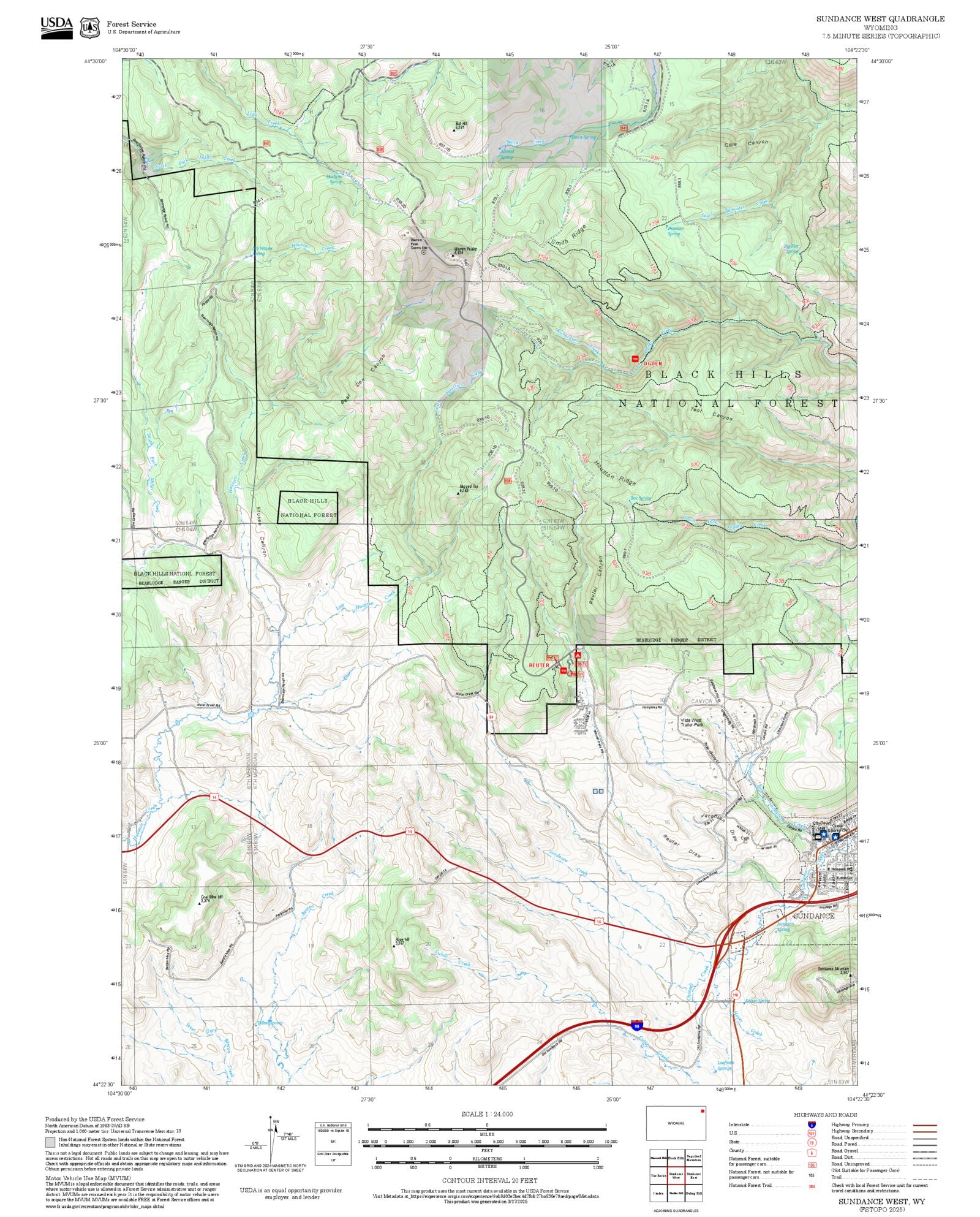 2025 Forest Service Topo Map of Sundance West Wyoming – MyTopo Map Store