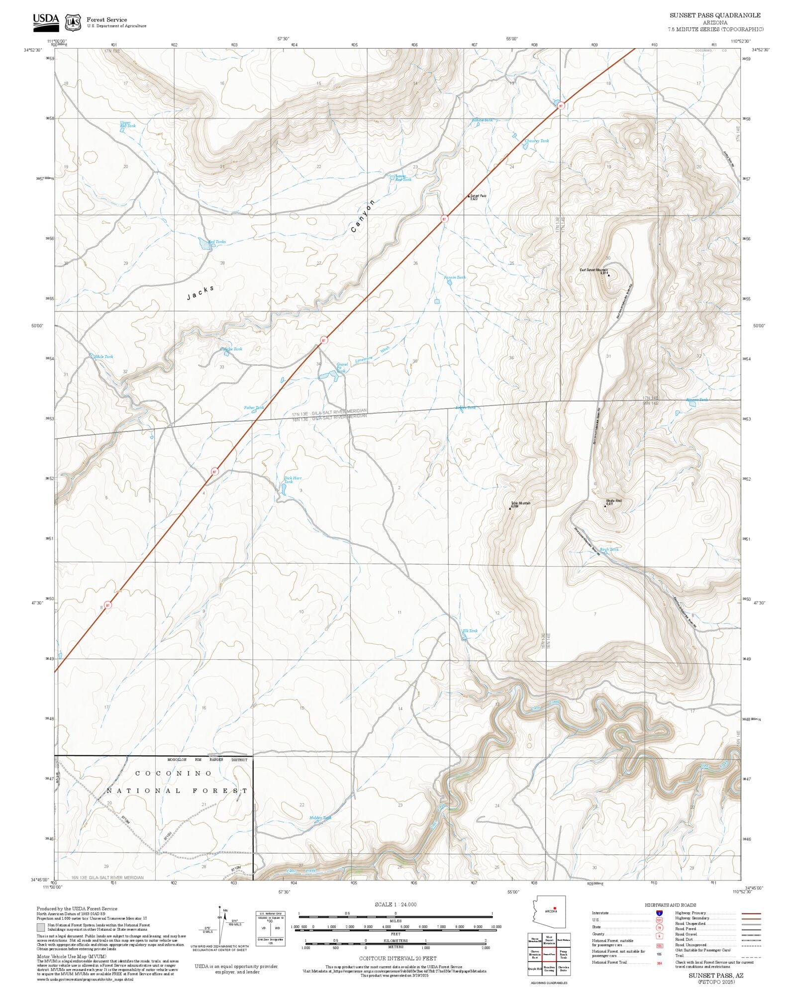 2025 Forest Service Topo Map of Sunset Pass Arizona – MyTopo Map Store