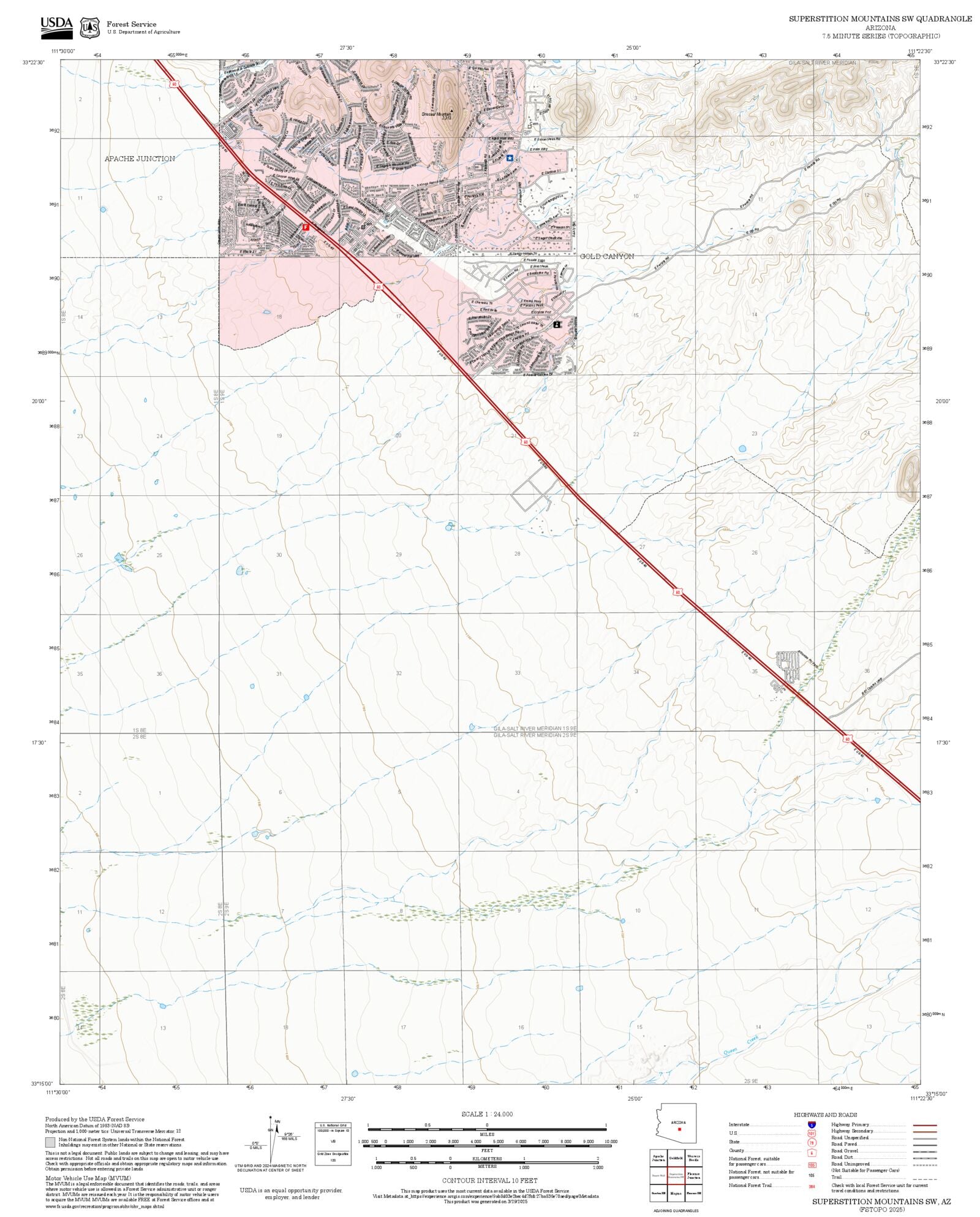 2025 Forest Service Topo Map of Superstition Mountains SW Arizona ...