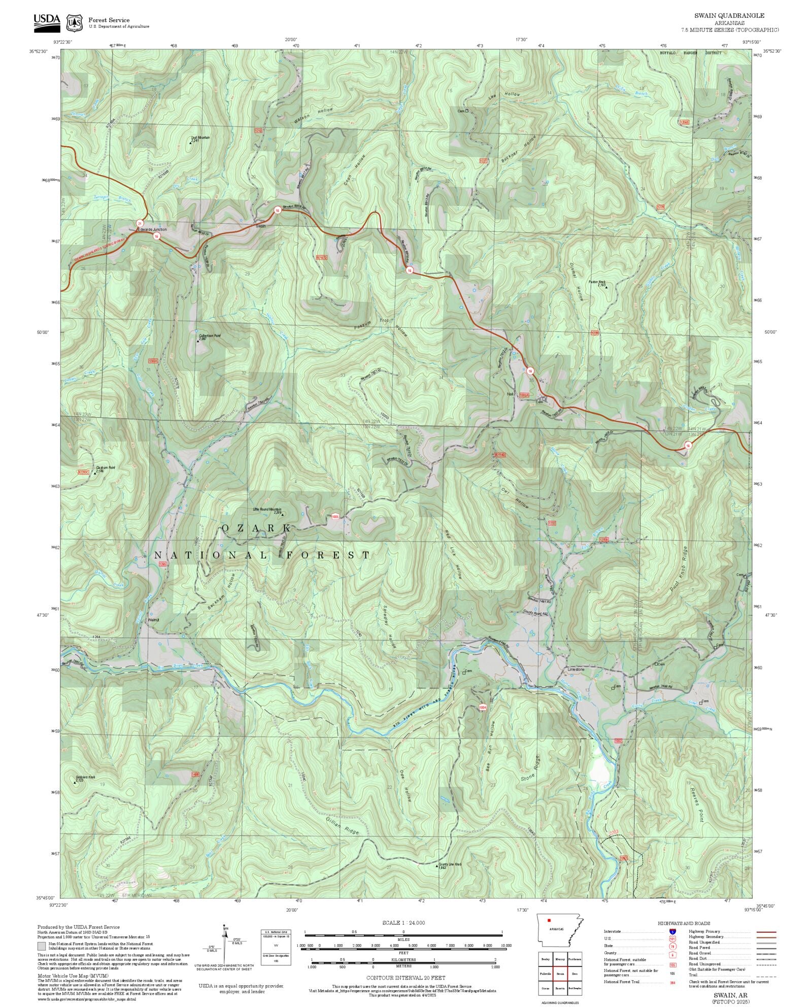 2025 Forest Service Topo Map of Swain Arkansas – MyTopo Map Store