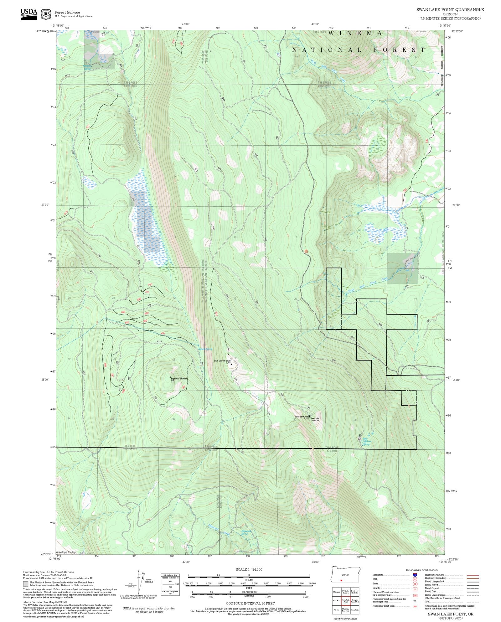 2025 Forest Service Topo Map of Swan Lake Point Oregon – MyTopo Map Store