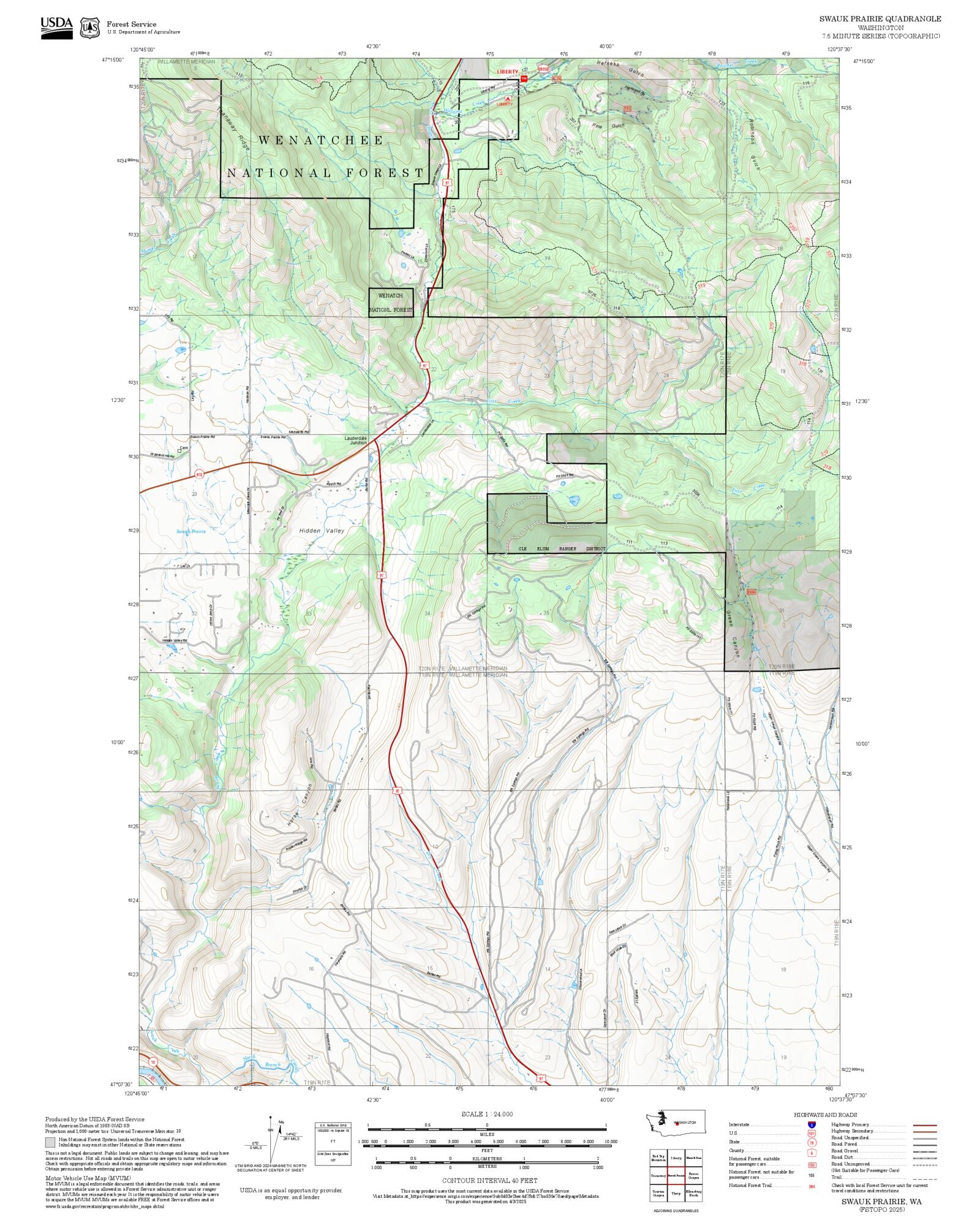 2025 Forest Service Topo Map of Swauk Prairie Washington – MyTopo Map Store