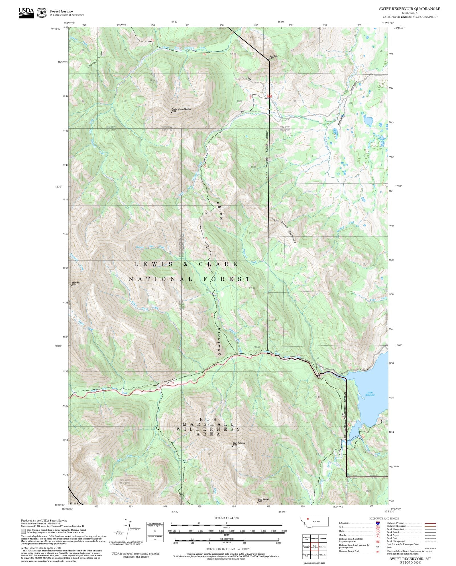 2025 Forest Service Topo Map of Swift Reservoir Montana – MyTopo Map Store