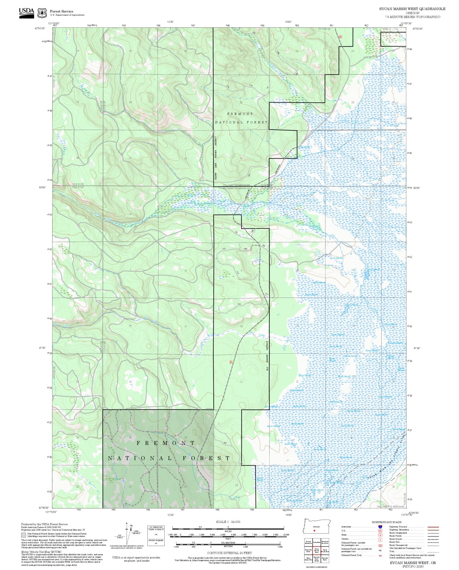 2025 Forest Service Topo Map of Sycan Marsh West Oregon – MyTopo Map Store